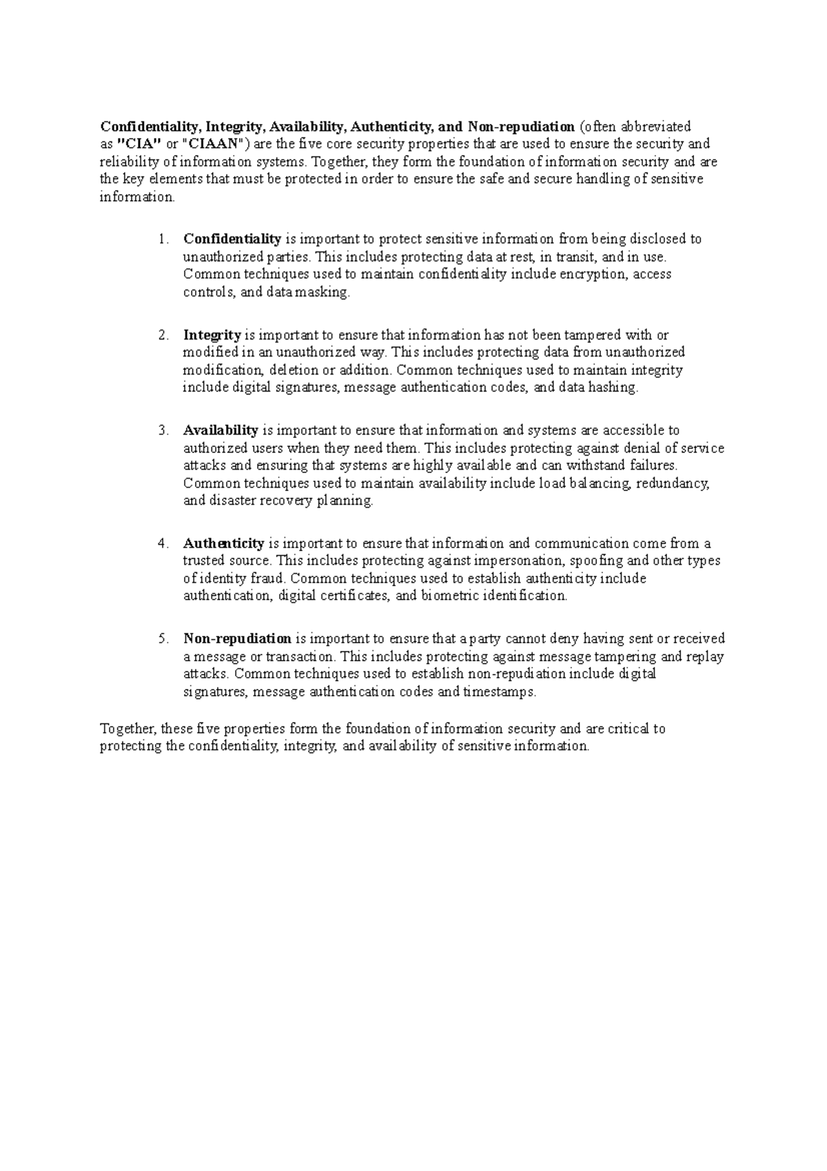 Network security parameters - Confidentiality, Integrity, Availability ...