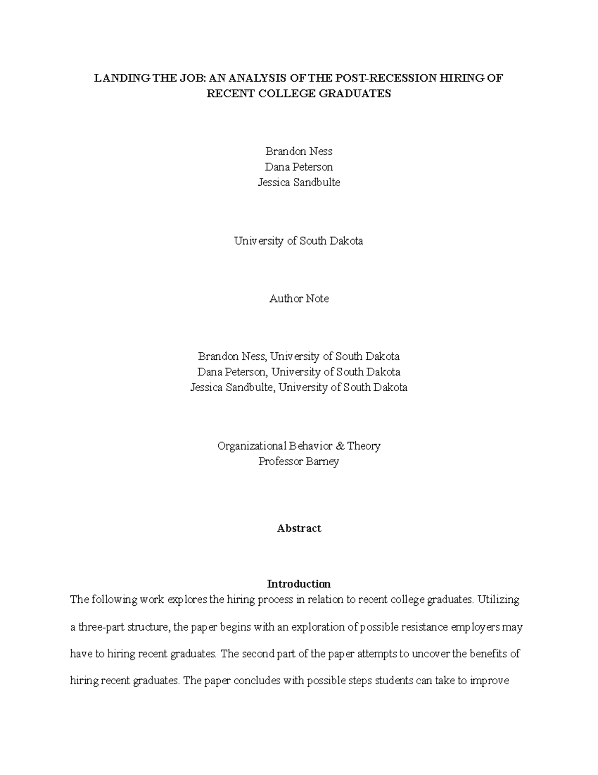 Research Paper - Grade: A - LANDING THE JOB: AN ANALYSIS OF THE POST ...