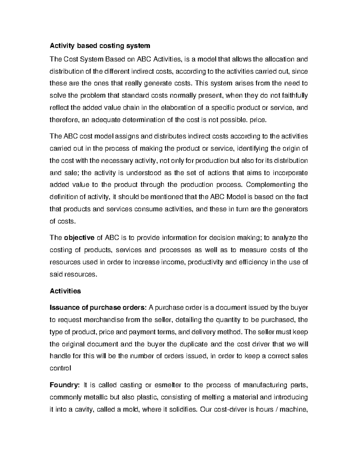 ABC system - Activity based costing system The Cost System Based on ABC ...