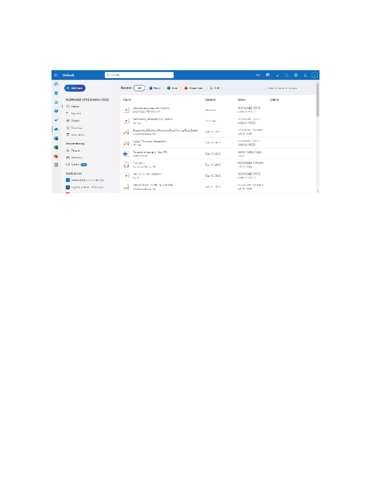 Doc1 - ... - Outlook Q Search S Add new Recent All Word Excel PowerPoint CD PDF Filter name or ...
