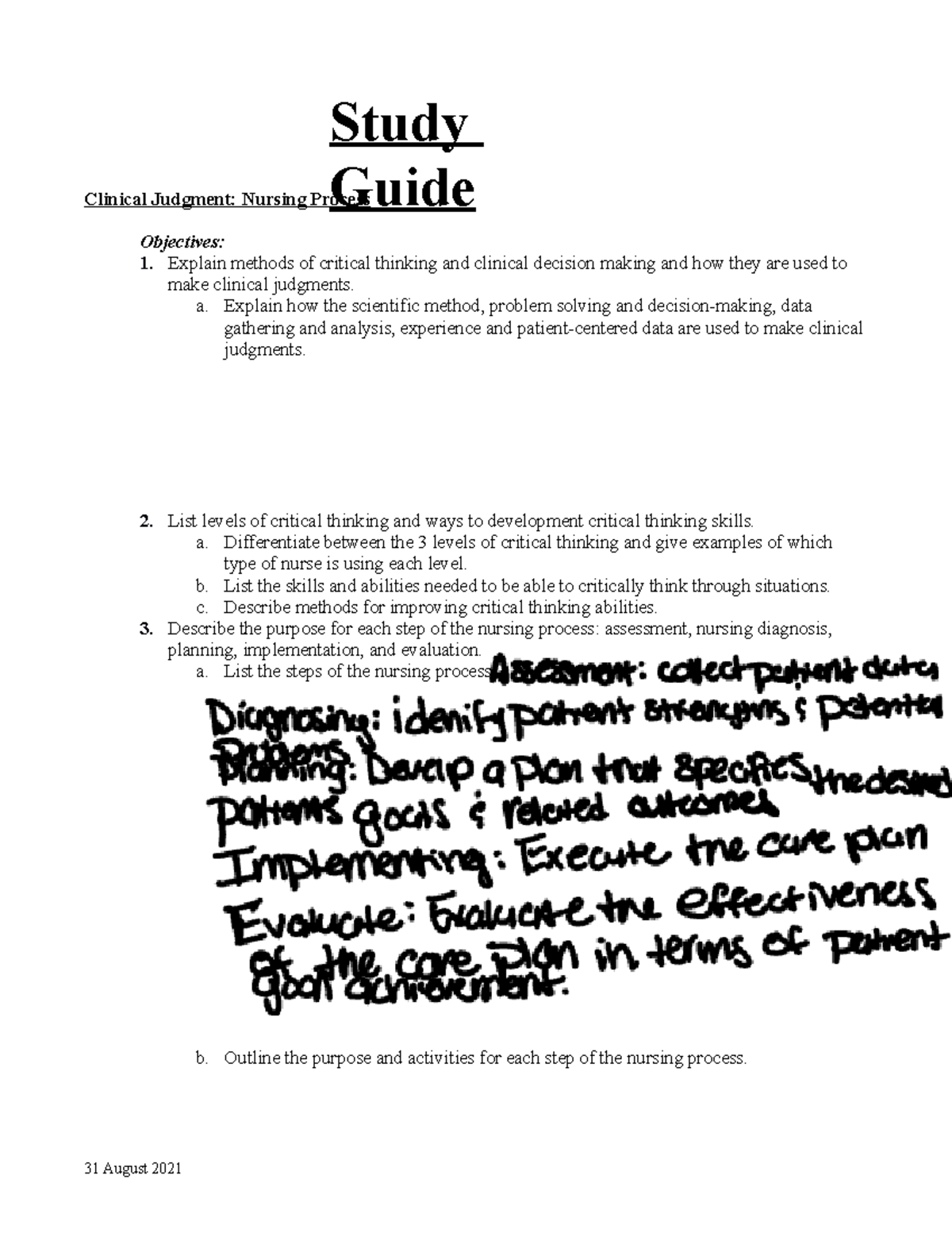 Study Guide Clinical Judgment 2 - Clinical Judgment: Nursing Process ...