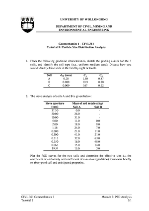 Week 7 Tutorial - Solution - CIVL 361 Geomechanics Tutorial-1/ TUTORIAL ...