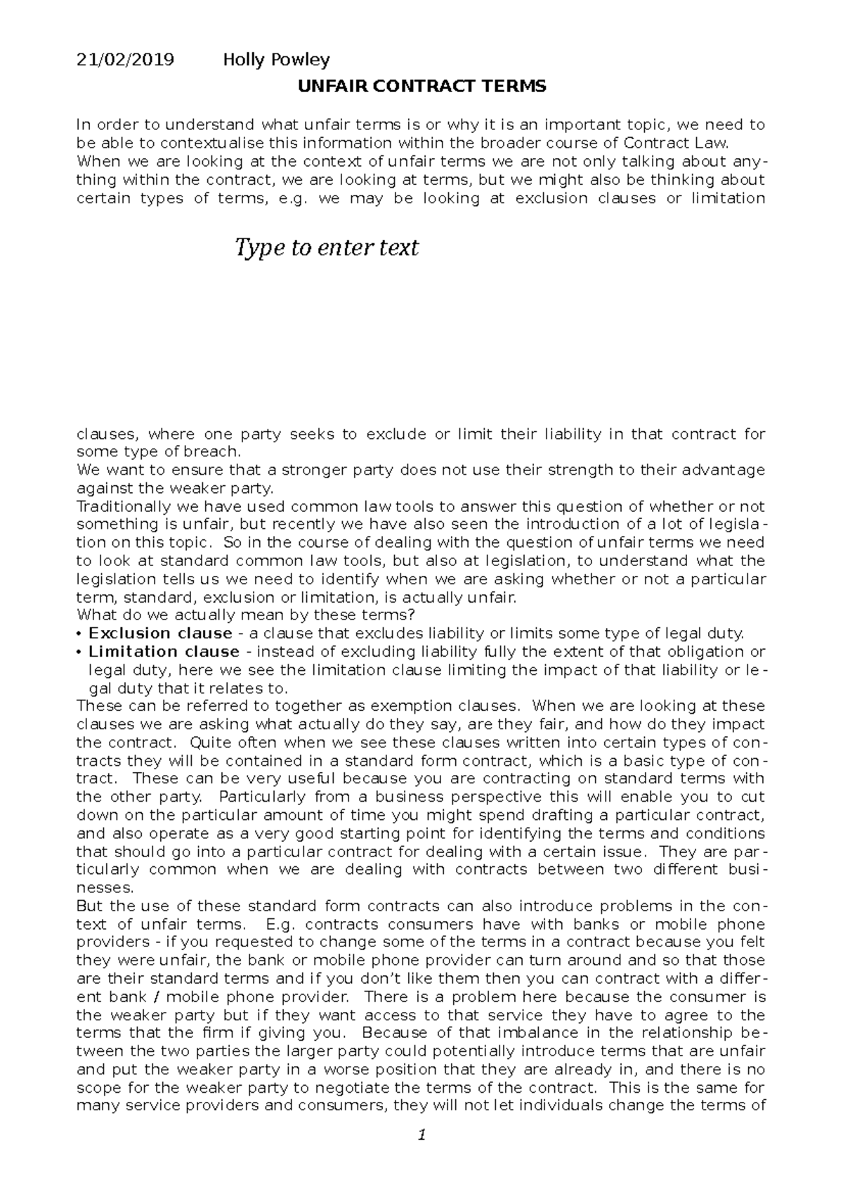 Unfair Contract Terms - UNFAIR CONTRACT TERMS In order to understand ...