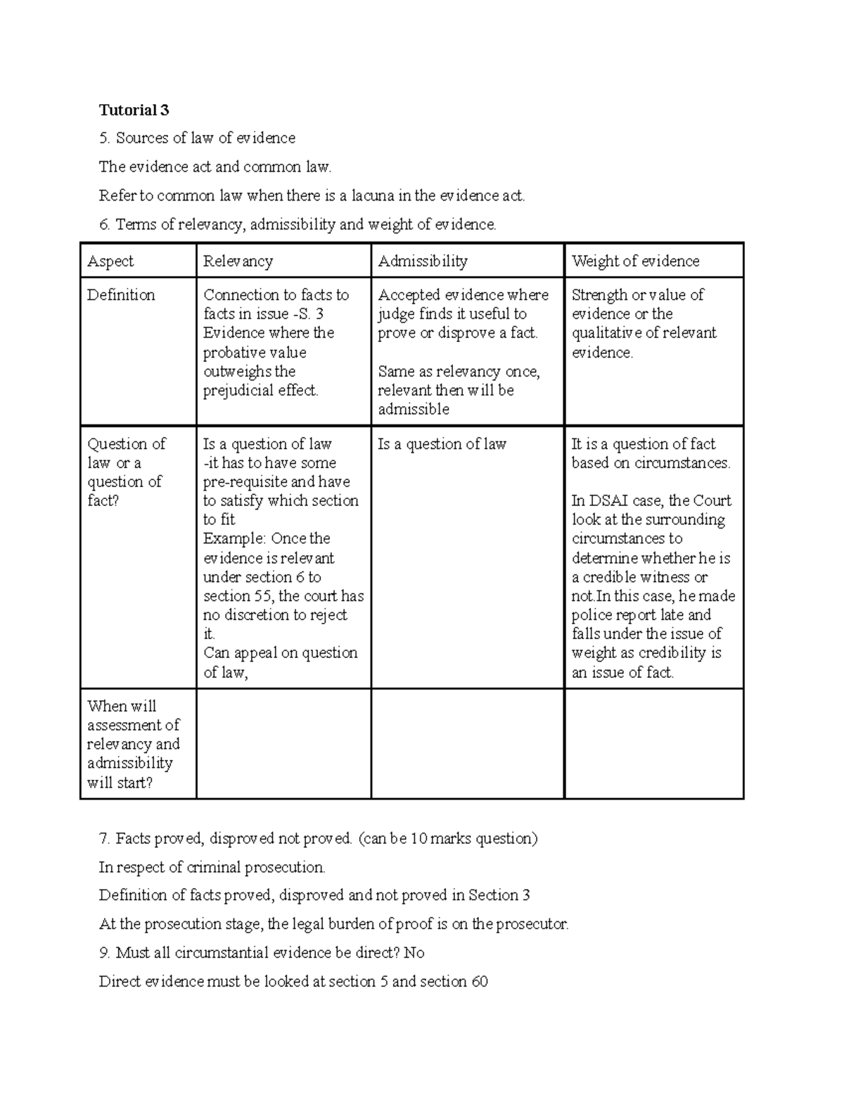 Evidence tuto - All tutorial questions from Madam Habibah - Tutorial 3 ...