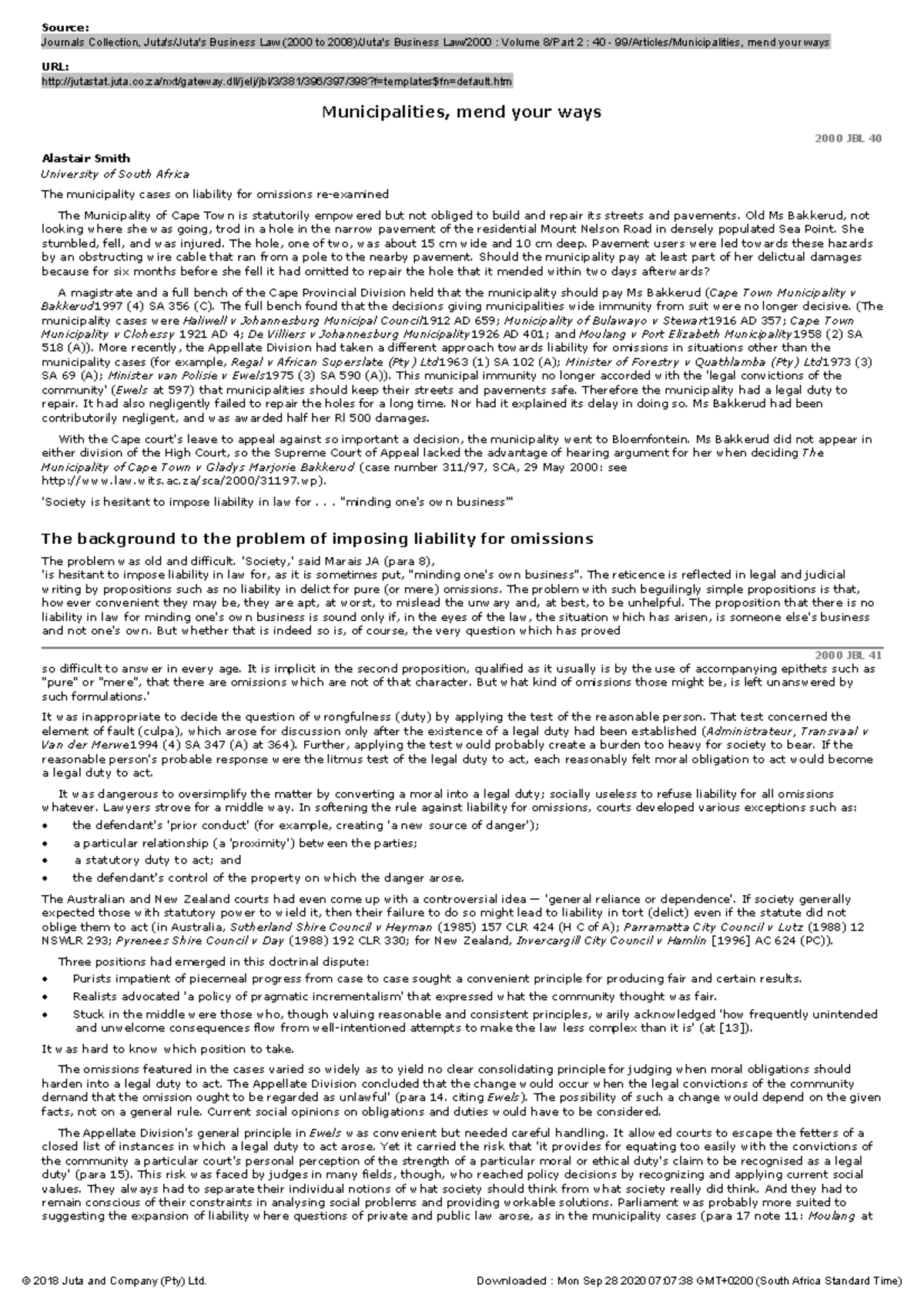 Municipalities, mend your ways - Source: Journals Collection, Juta's/Juta's Business Law (2000 ...