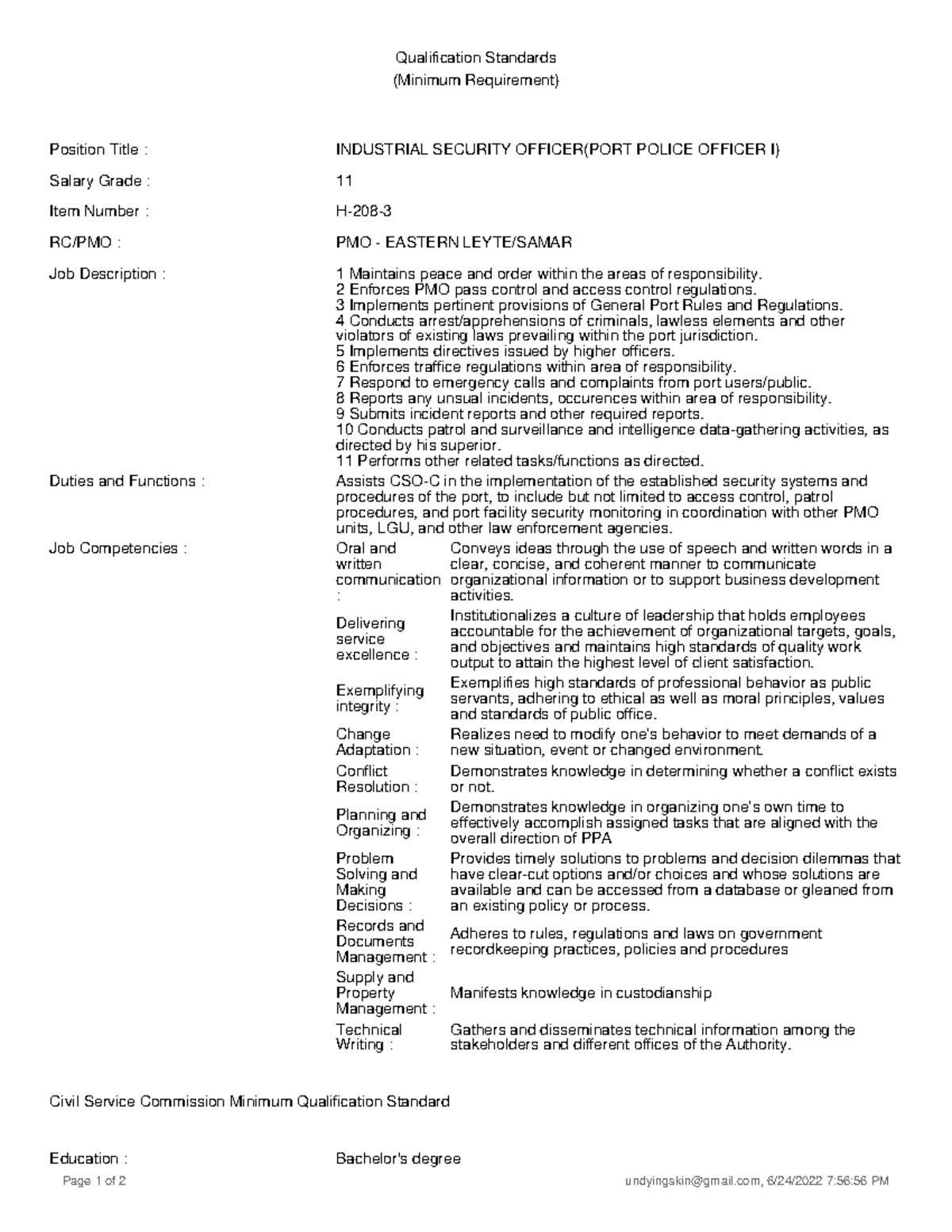 Qualification Standards - Qualification Standards (Minimum Requirement ...