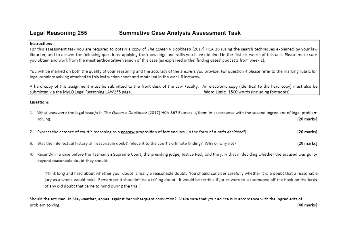 Summative Assessment task - LAW255 - Studocu