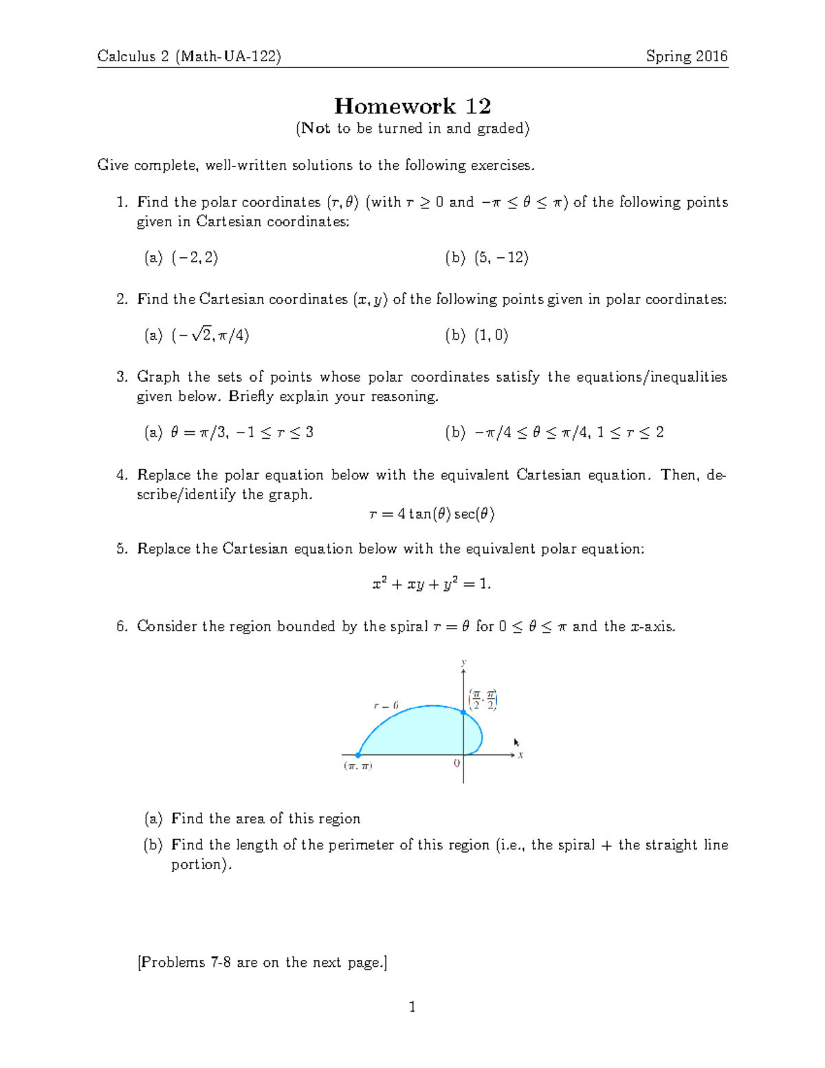 Homework 12 - Calculus 2 Spring 2016 Homework 12 (Not to be turned in ...