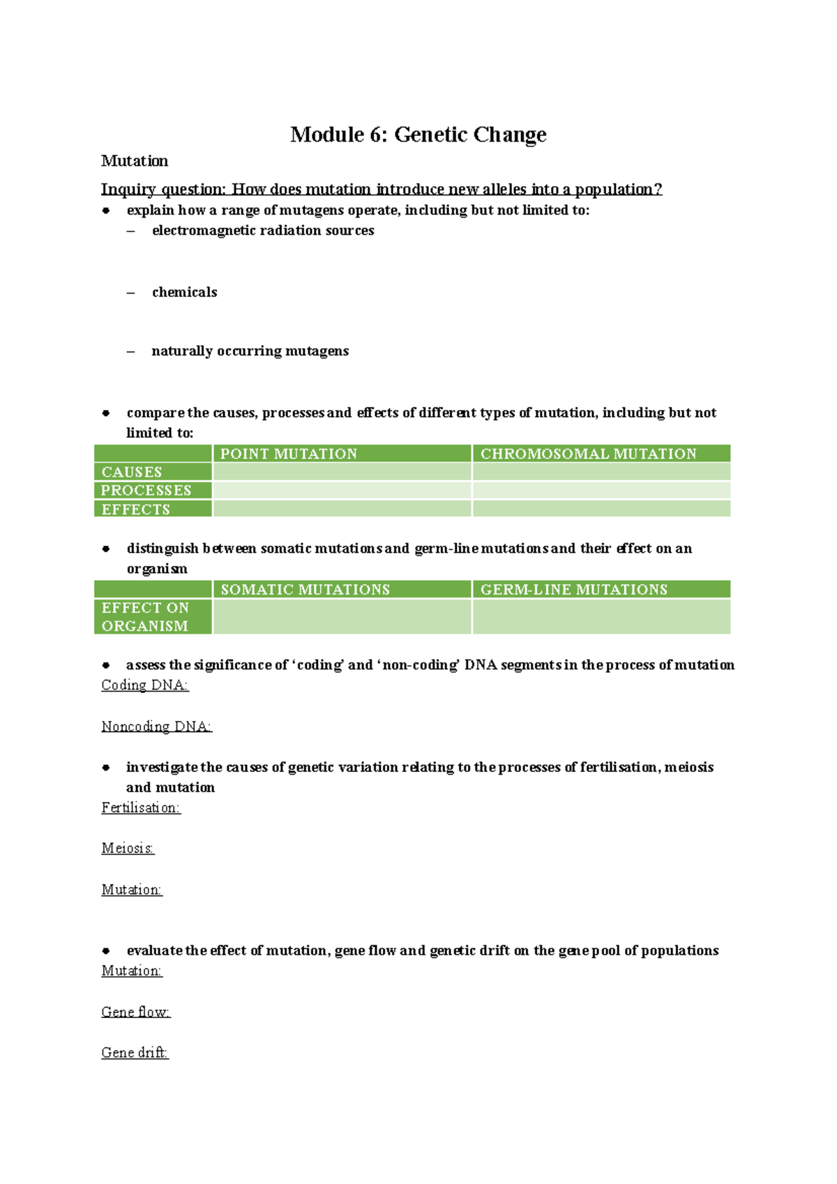 Module 6 Notes - Module 6: Genetic Change Mutation Inquiry question ...