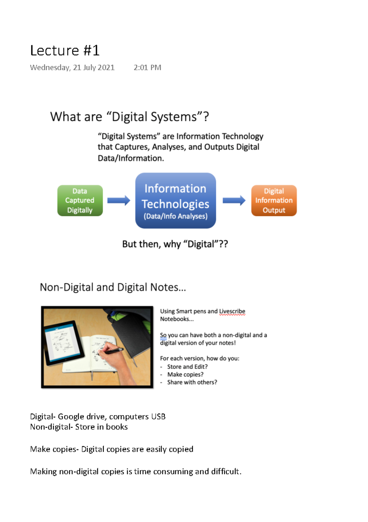 Digital Systems - Digital- Google drive, computers USB Non-digital ...