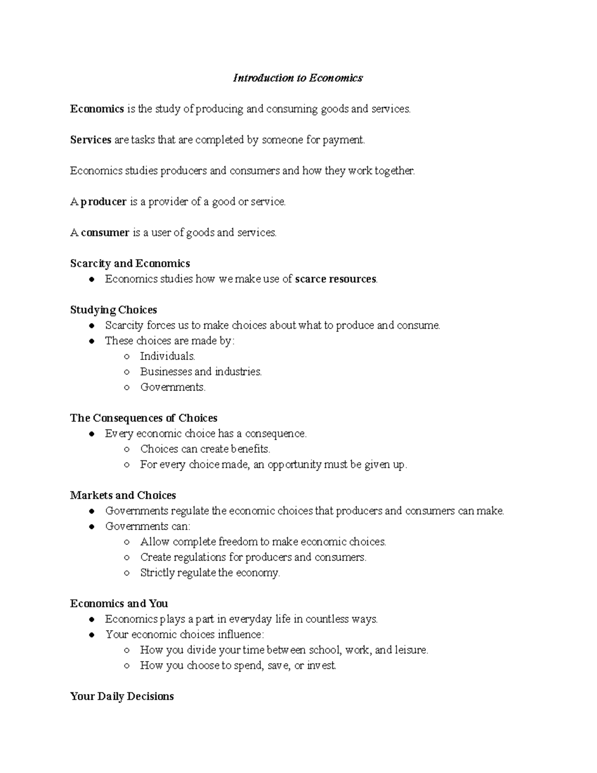 Economics (75%) - Introduction to Economics Economics is the study of ...