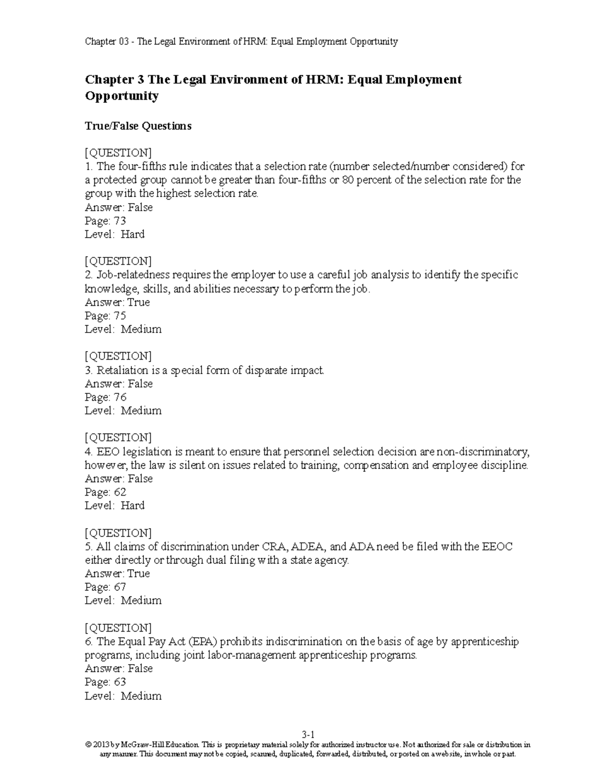 Chap003 - Testbank - Chapter 3 The Legal Environment of HRM: Equal ...