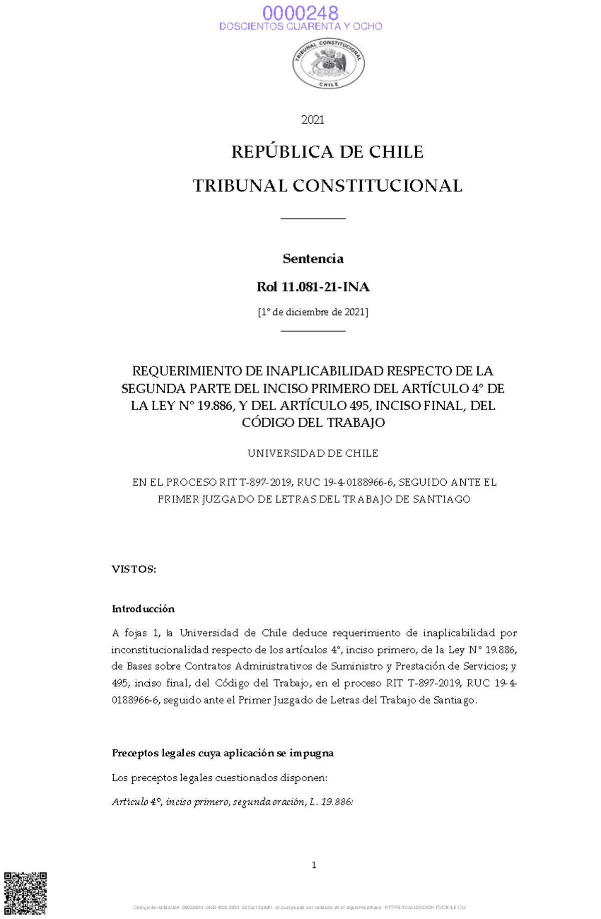 Sentencia laboral U. de Chile - ####### 1 2021 REPÚBLICA DE CHILE ...