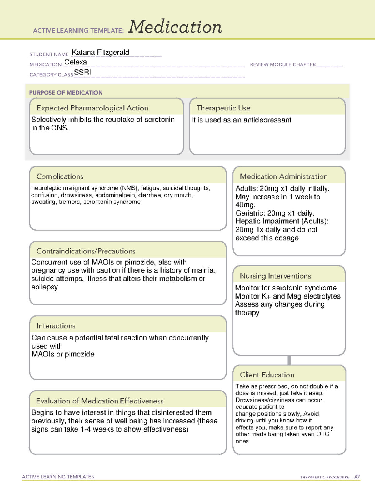 Medication temp for Celexa - ACTIVE LEARNING TEMPLATES THERAPEUTIC ...