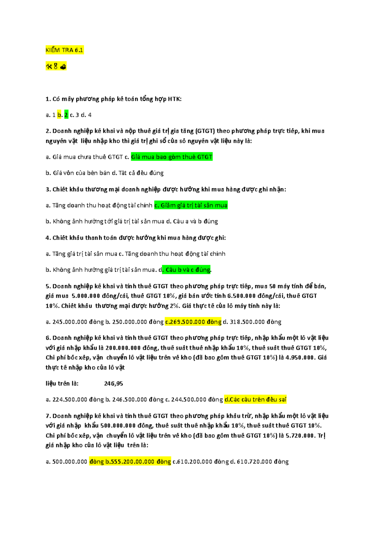 Nguyên lí kế toán 6 mục 2 - Tham khảo - KI M TRA 6Ể 1. Có mấấy phươổợng pháp kếấ toán t ng h p ...