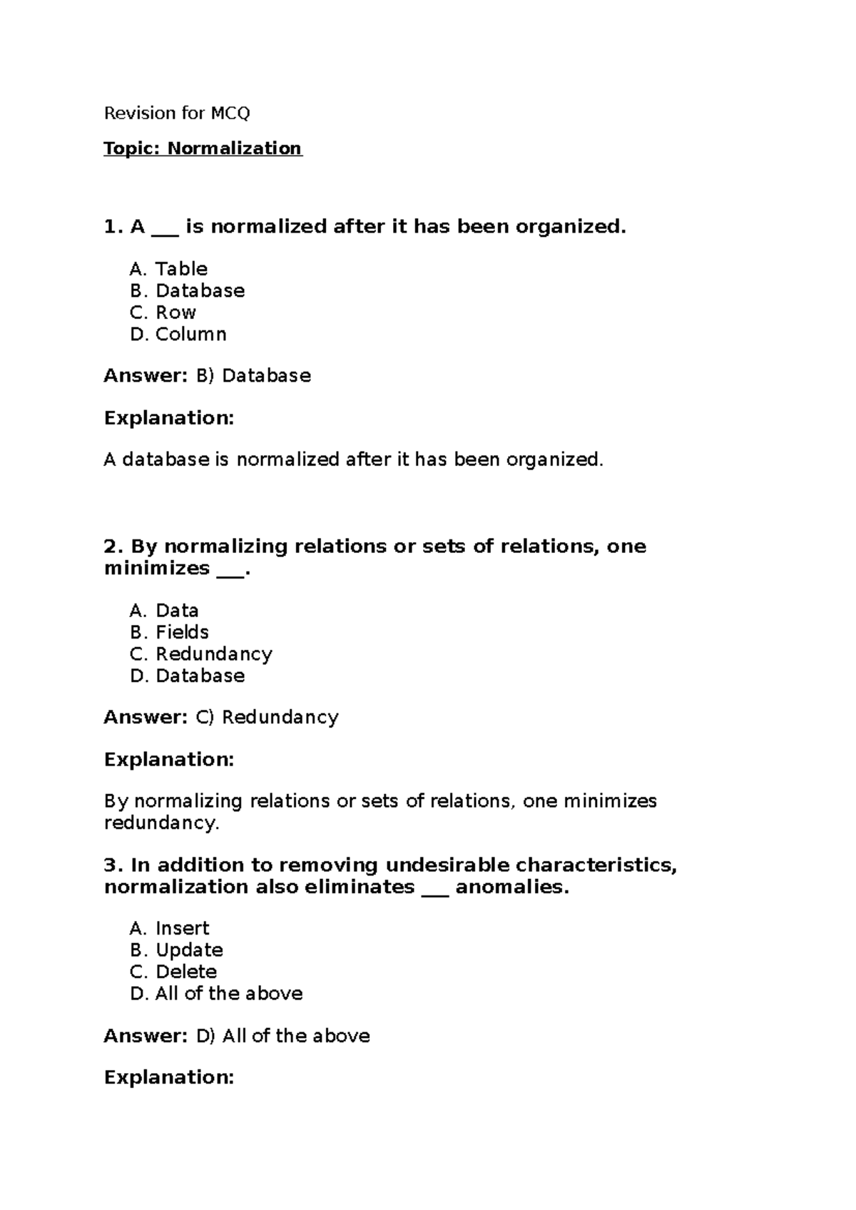 Finalrevision - Database Revision - Revision for MCQ Topic ...