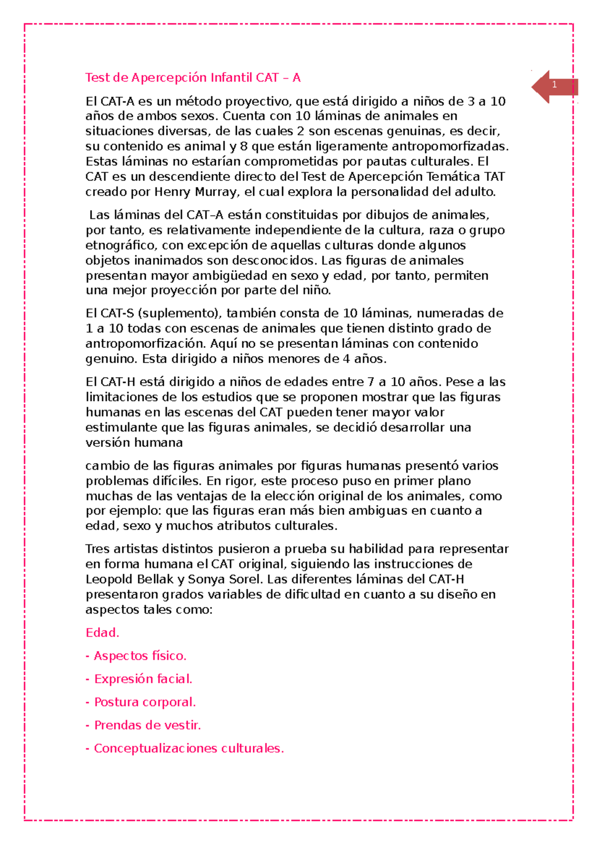 Test de Apercepción Infantil CAT - Cuenta con 10 láminas de animales en ...