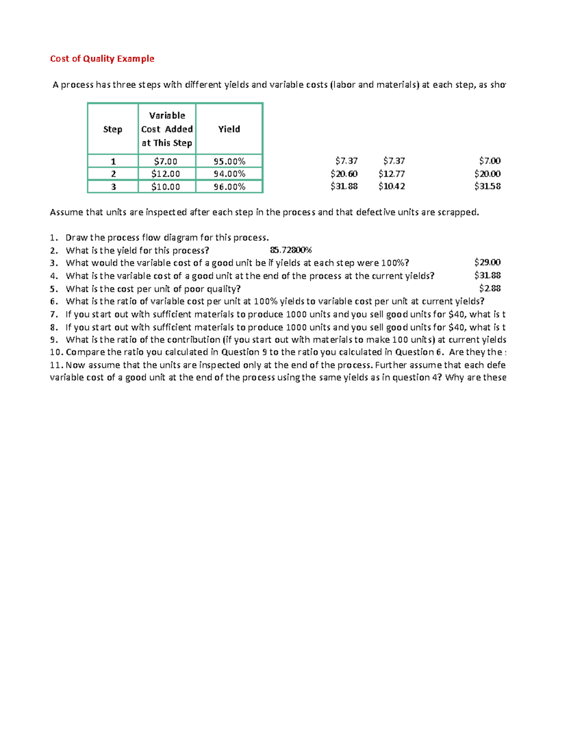 Cost of Quality - problem 2020 1103 - Cost of Quality Example A process ...