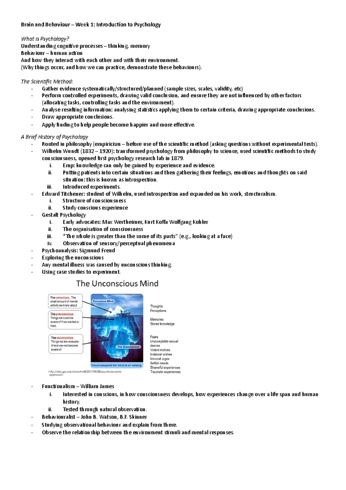 Brain And Behaviour Lecture Notes 1 Brain And Behaviour Week 1 Introduction To Psychology