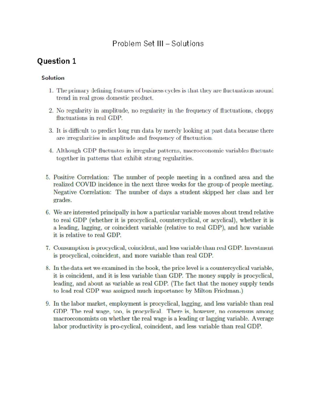 Problem Set 3 Solutions - Macroeconomic Theory2 - Problem Set III – Solutions Question 1 ...