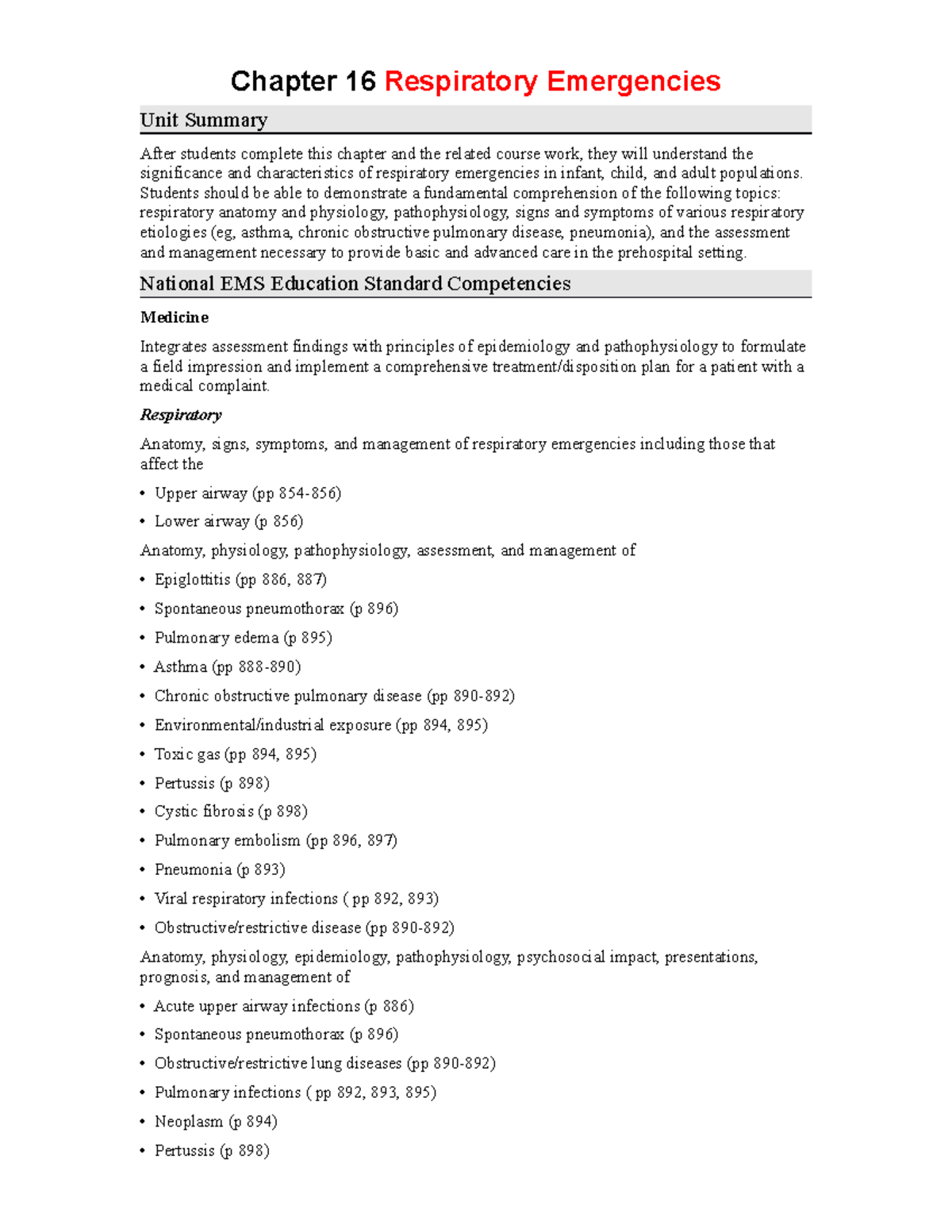 Ch16 Respiratory Emergencies - Chapter 16 Respiratory Emergencies Unit ...