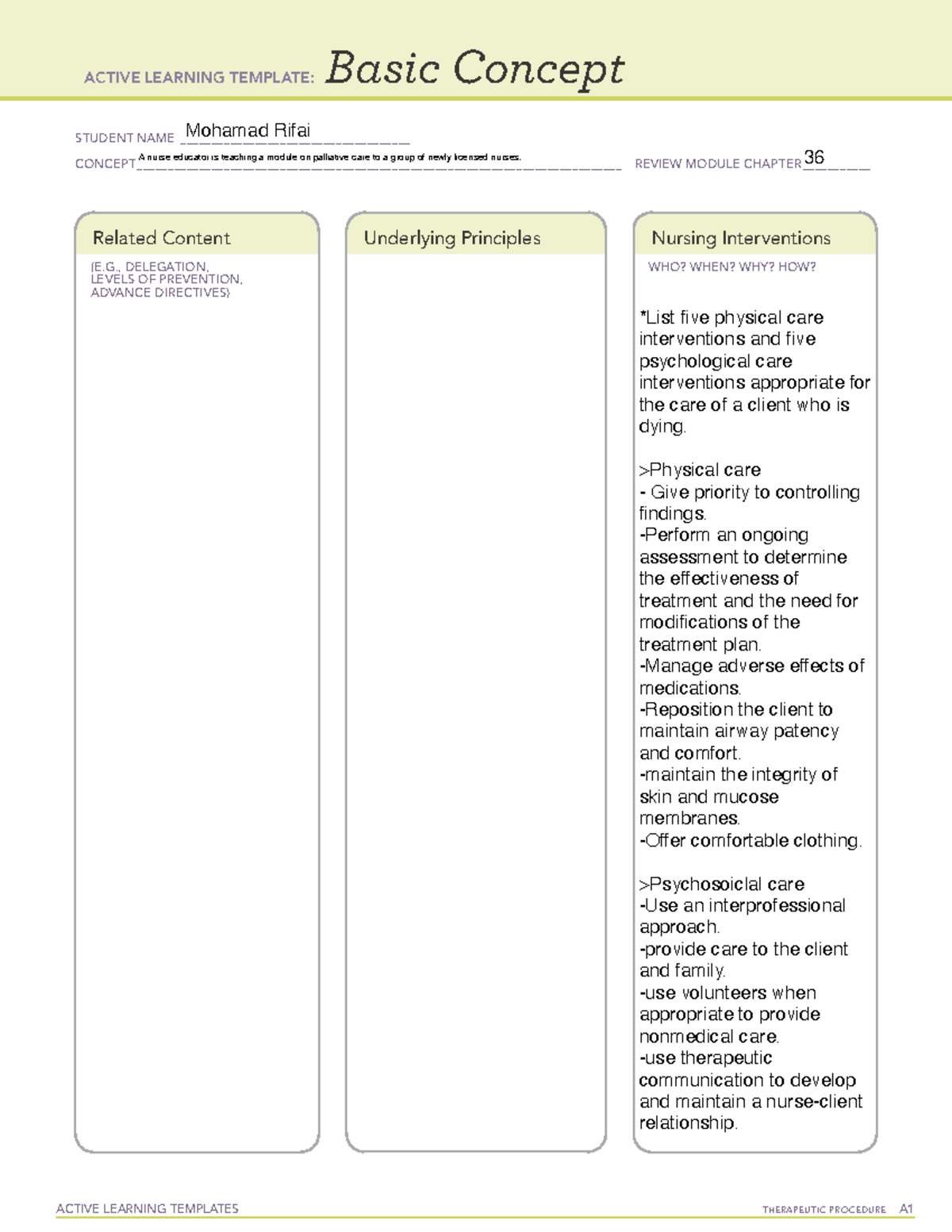 Ch 36 template - ACTIVE LEARNING TEMPLATES THERAPEUTIC PROCEDURE A ...