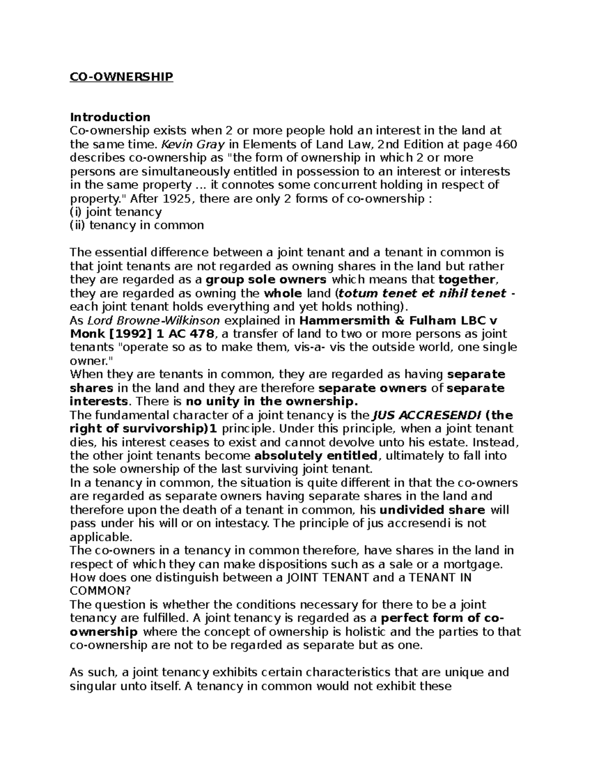 CO-ownership points - CO-OWNERSHIP Introduction Co-ownership exists ...