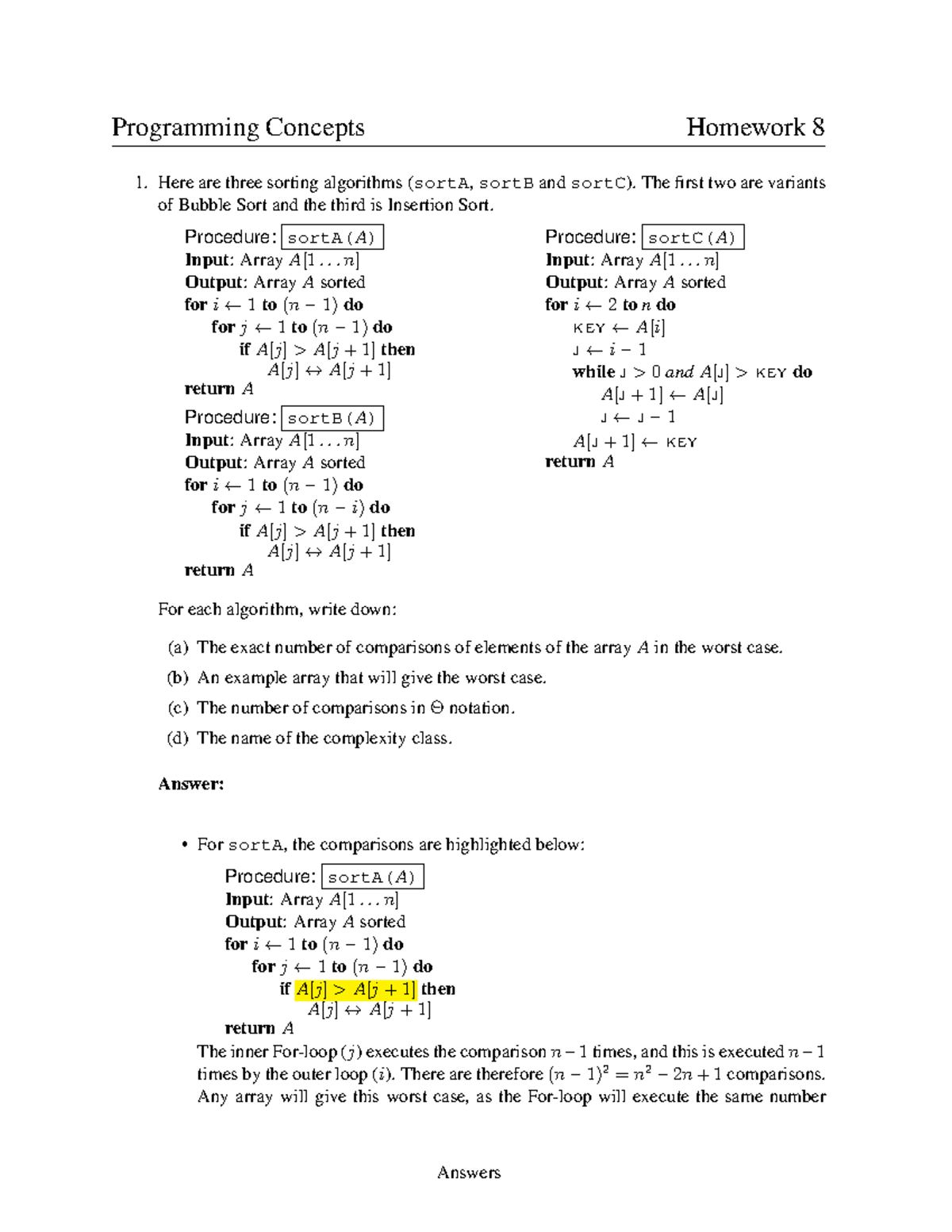 Answer Sheet For Homework 8 Programming Concepts Homework 8 Here Are