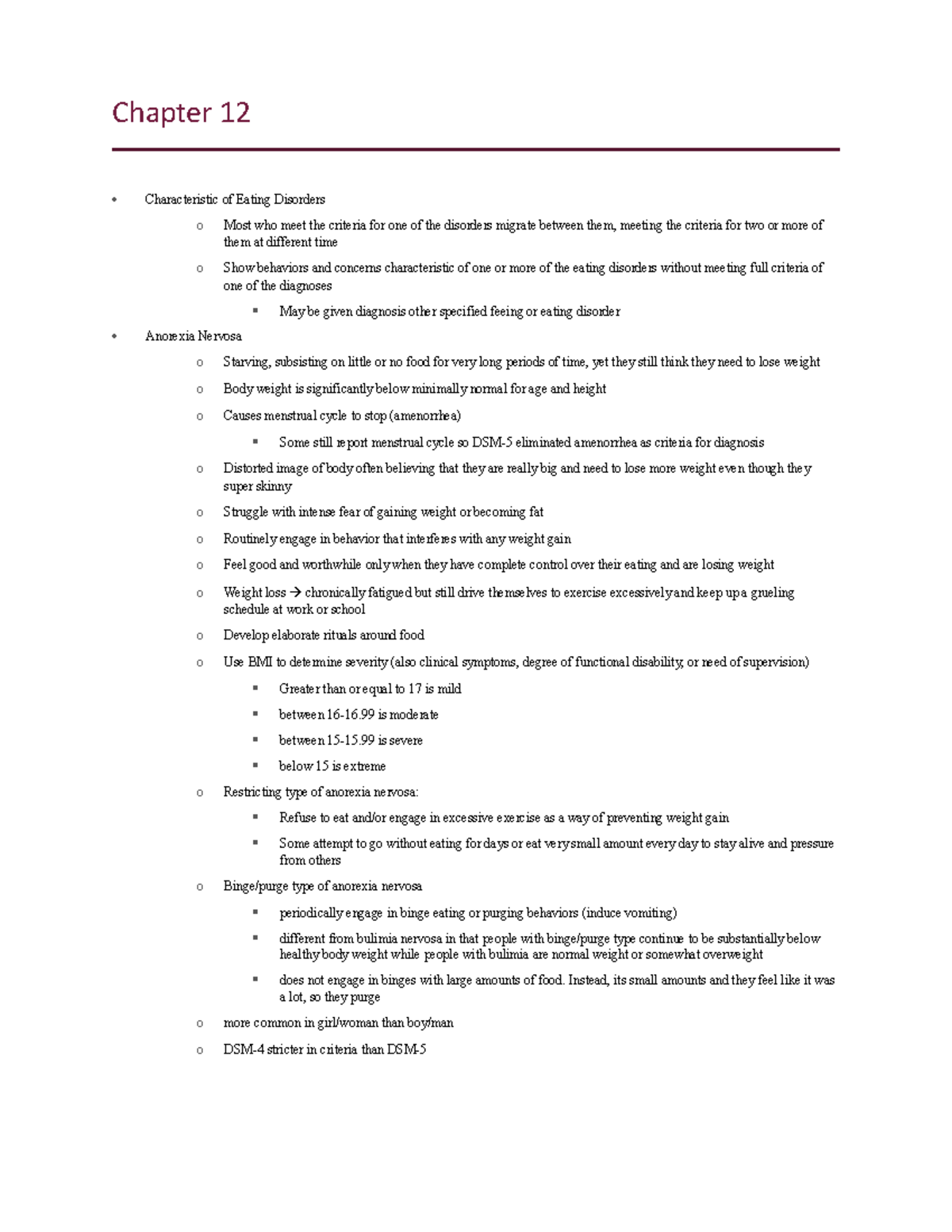 Chapter 12 - Abnormal Psychology Book Notes - Chapter 12 Characteristic ...