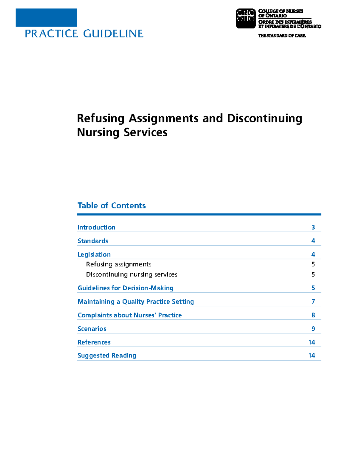 Cno-practice-guideline - PR ACTICE GUIDELINE Table of Contents ...