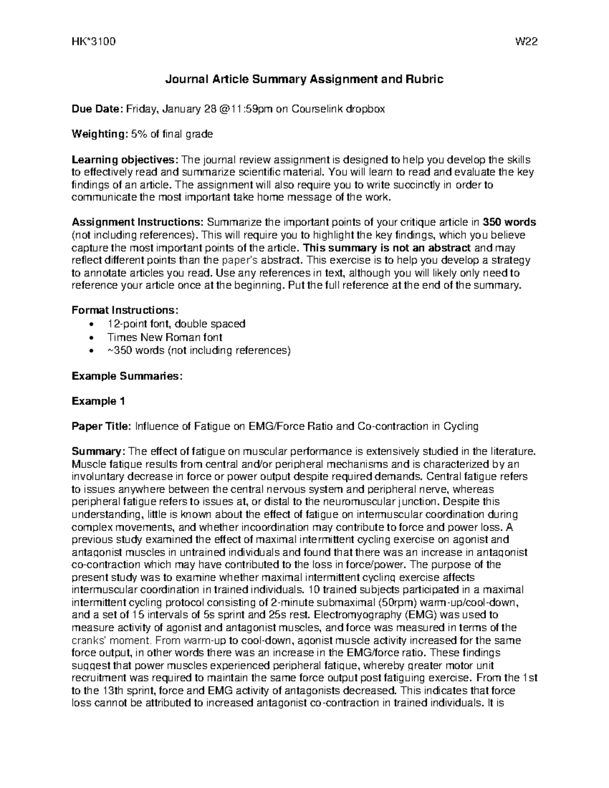 Journal Article Summary Assignment and Rubric Final W 22 - Journal ...