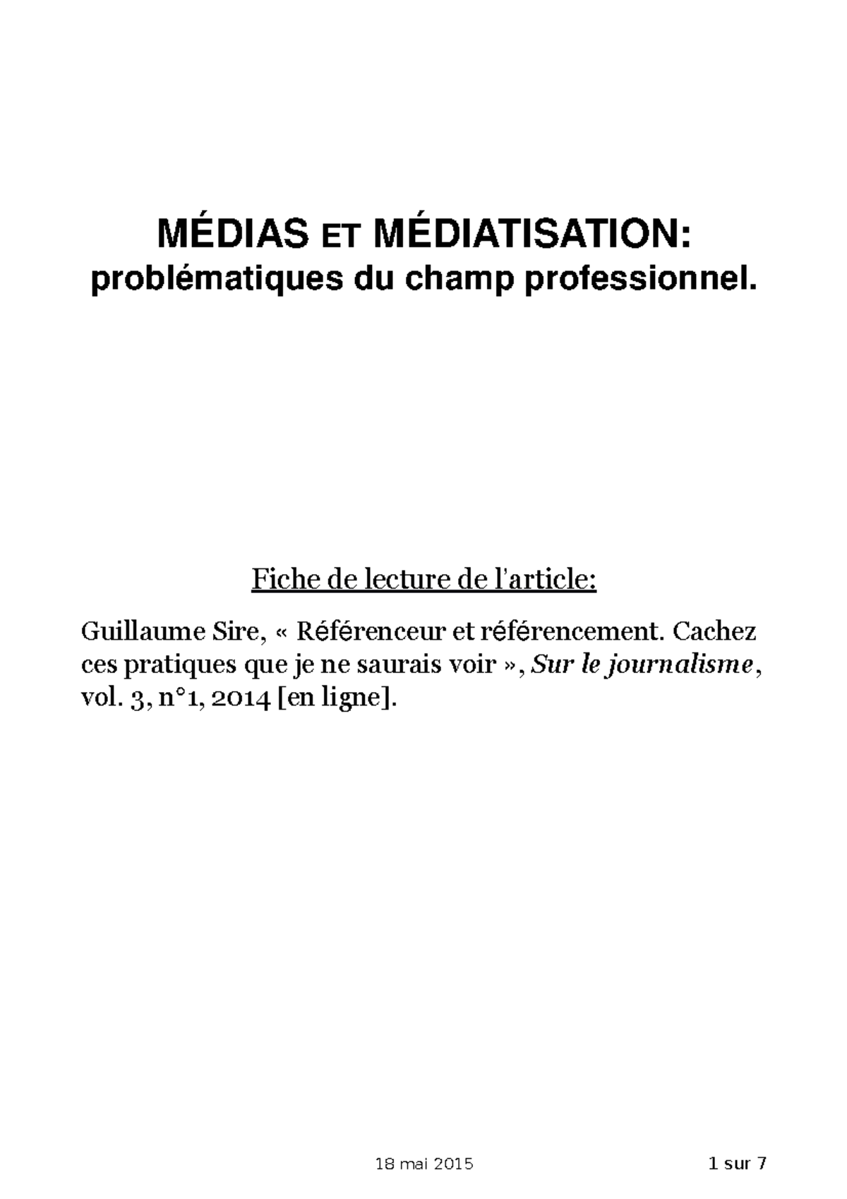 Fiche de lecture de "Référenceur et référencement. Cachez ces pratiques ...
