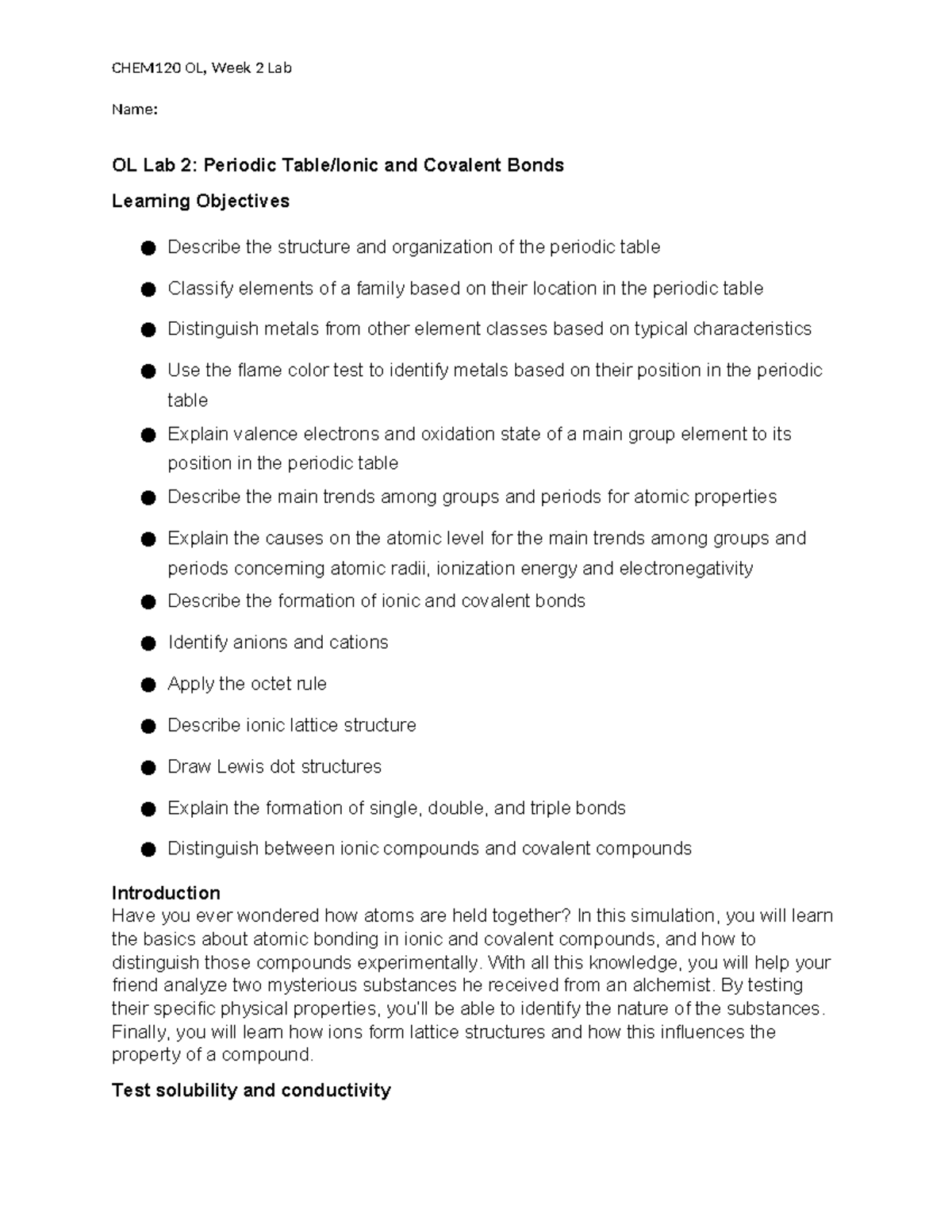 Week 2 Lab-Periodic - full lab - Name: OL Lab 2: Periodic Table/Ionic ...