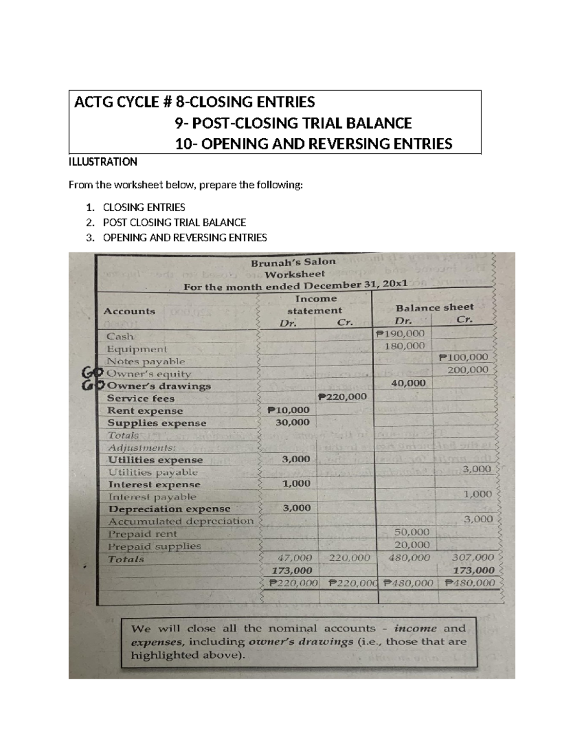 Accounting Cycle QUIZ - SHORT QUIZ - ACTG CYCLE # 8-CLOSING ENTRIES 9 ...