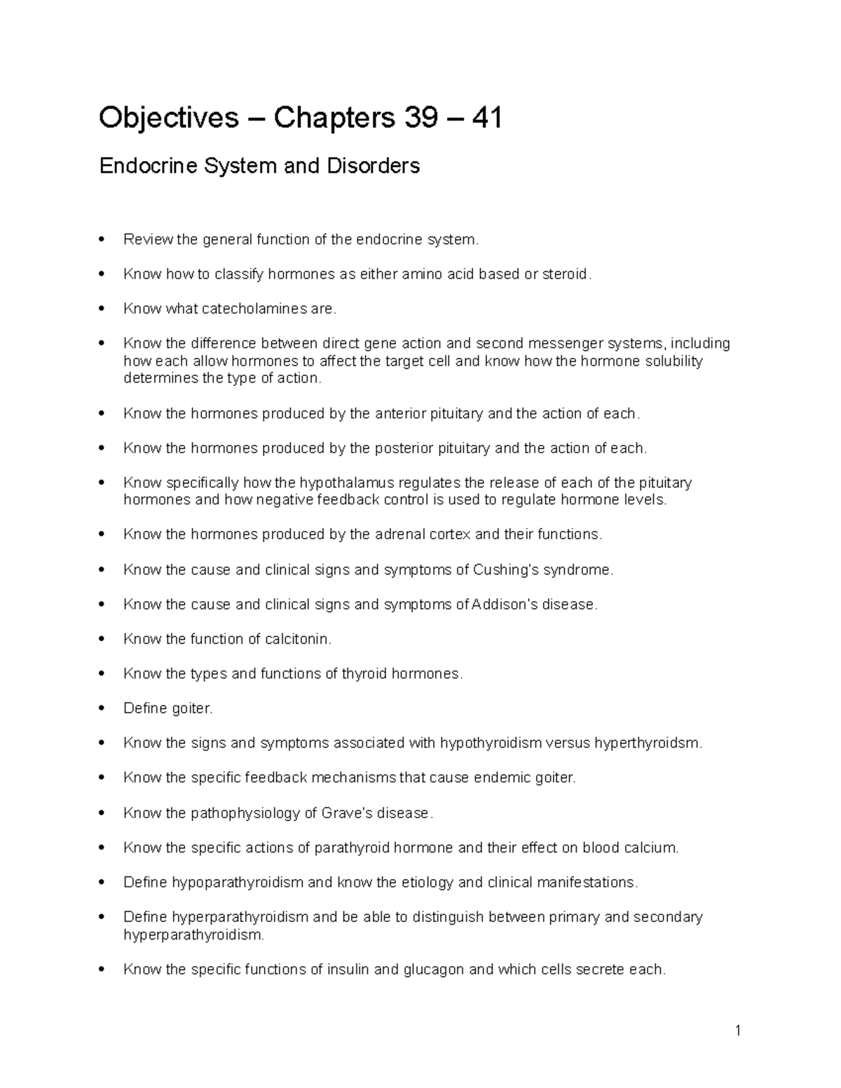 Chapters 39-41 - Endocrine System Objectives - Objectives – Chapters 39 ...