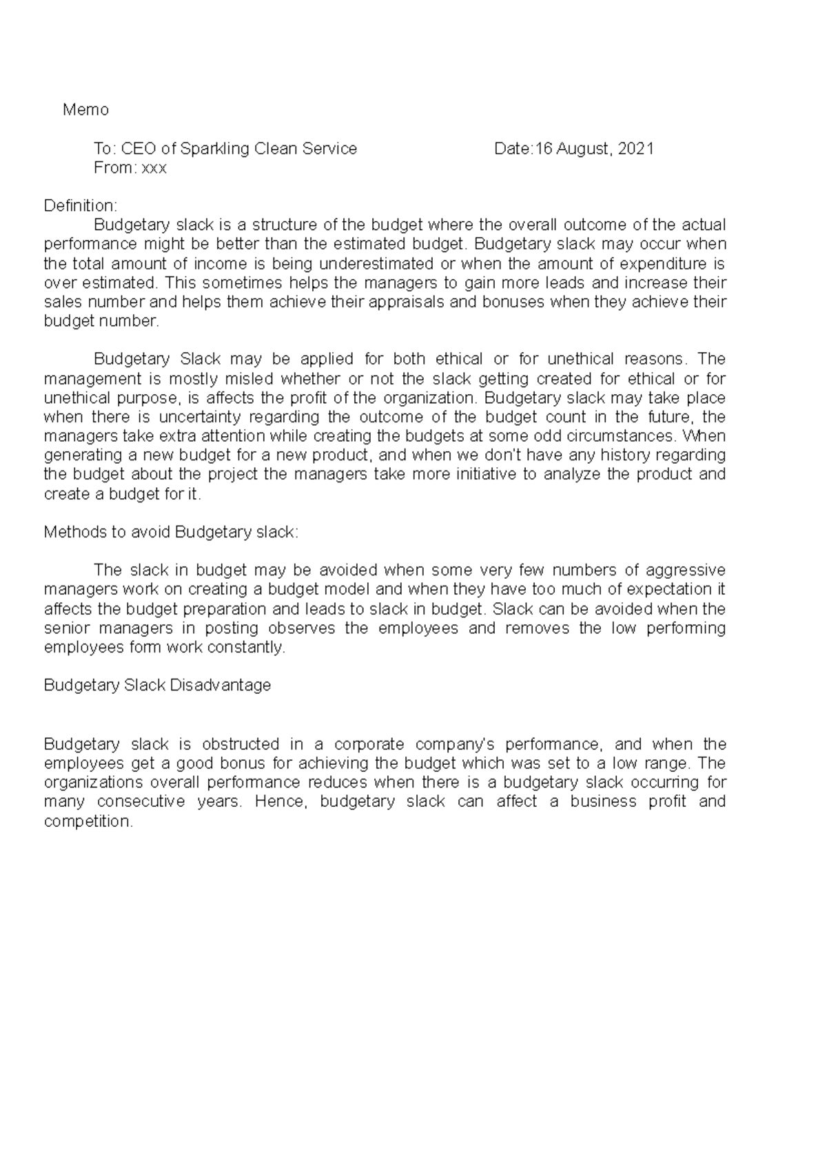 Memo to CEO of SCS Accounts Project - Memo To: CEO of Sparkling Clean ...