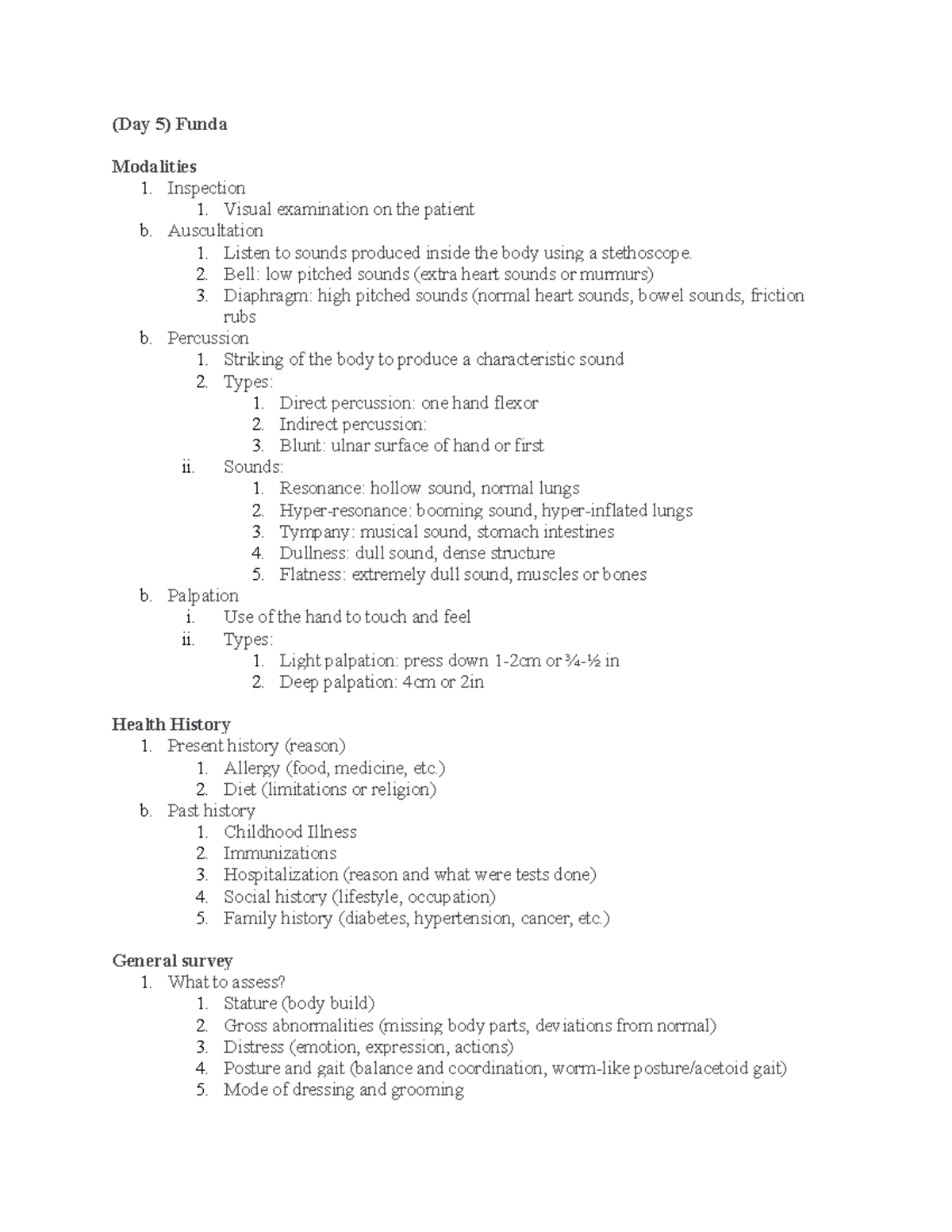 Funda Notes - (Day 5) Funda Modalities 1. Inspection 1. Visual ...