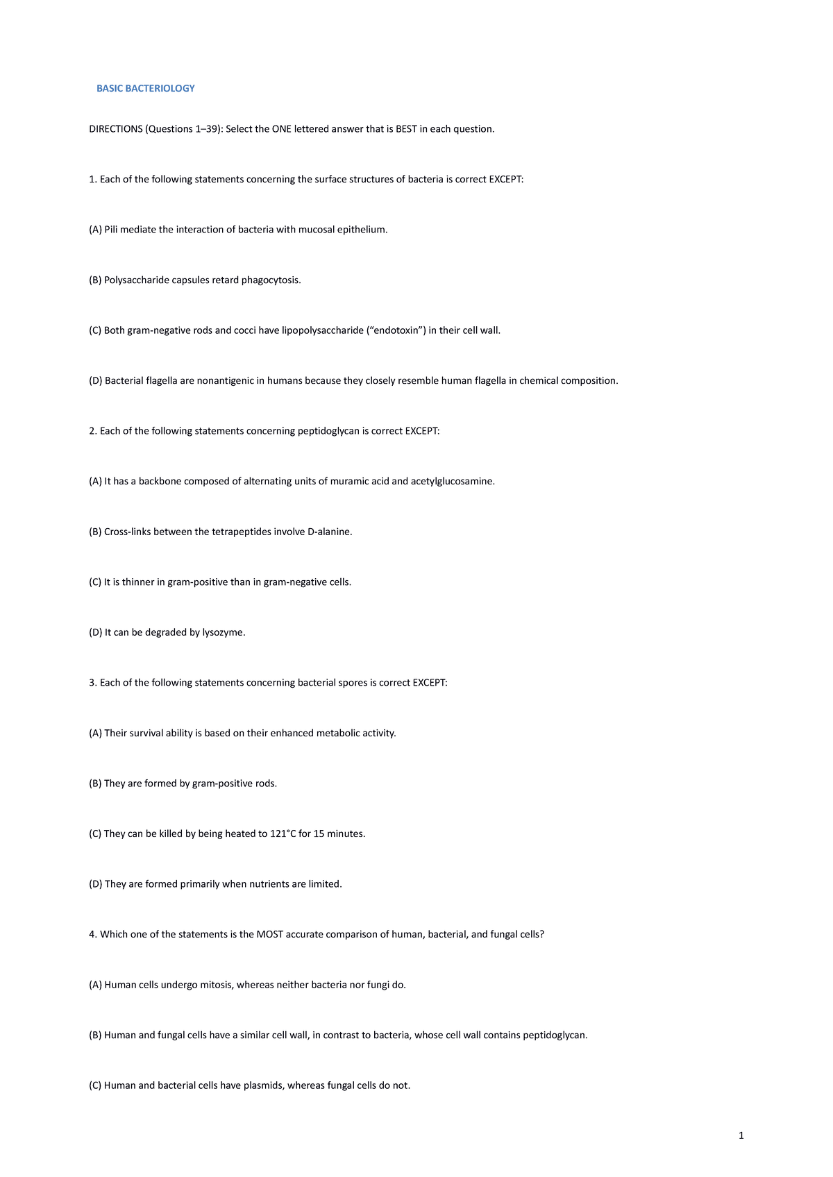 Microbiology mcq - Uggyhhjhgggh - BASIC BACTERIOLOGY DIRECTIONS ...