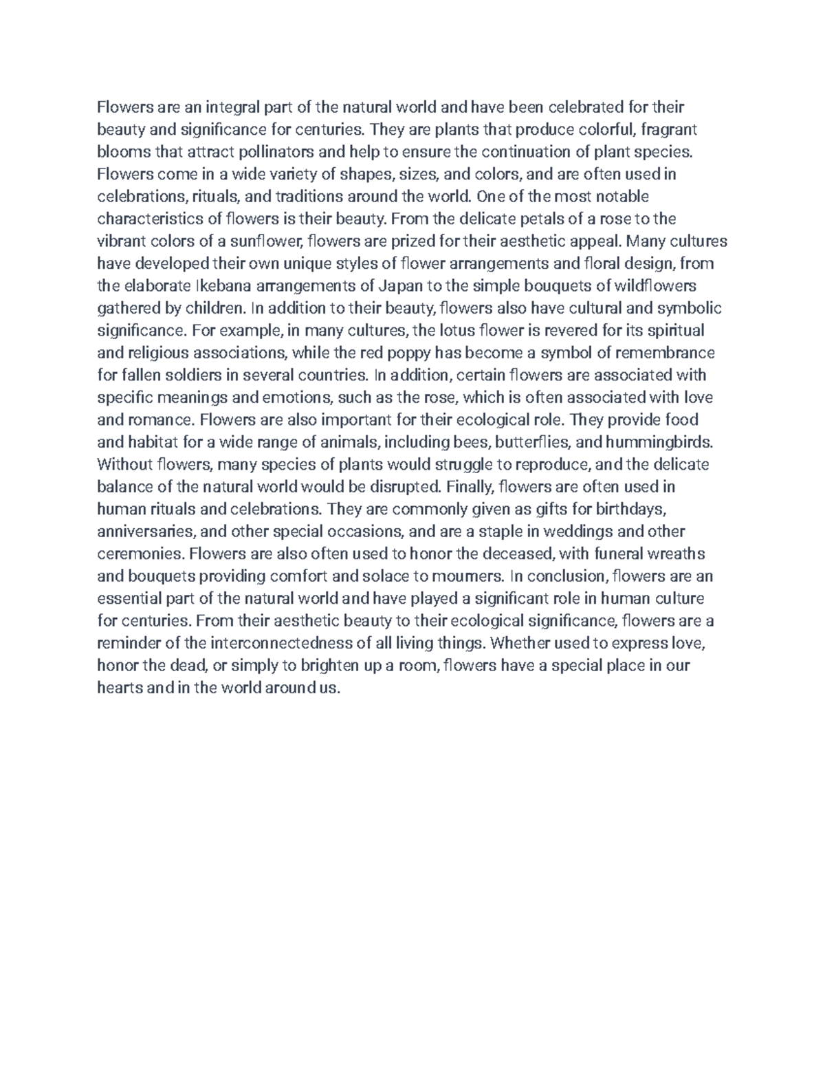 Flowers - short essay - Flowers are an integral part of the natural ...