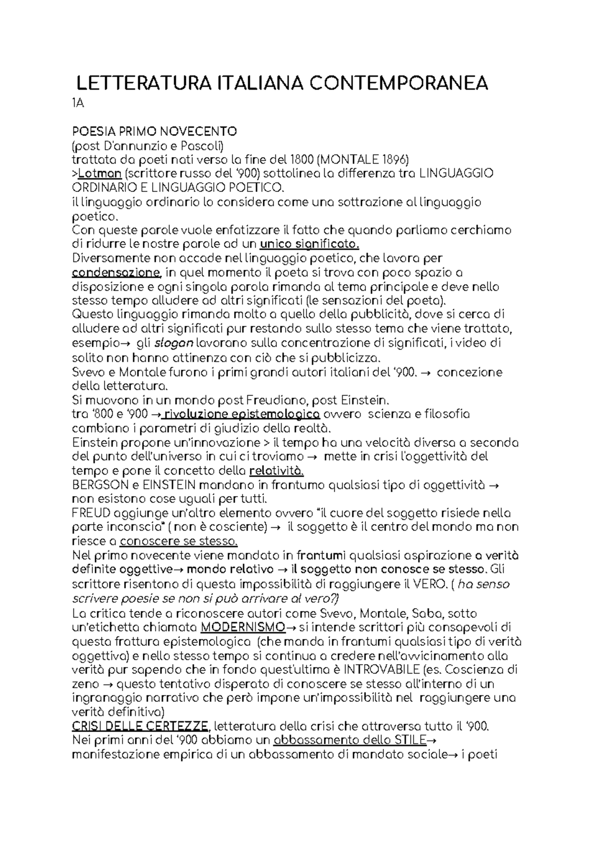 Letteratura italiana Tortora - LETTERATURA ITALIANA CONTEMPORANEA 1A POESIA PRIMO NOVECENTO ...