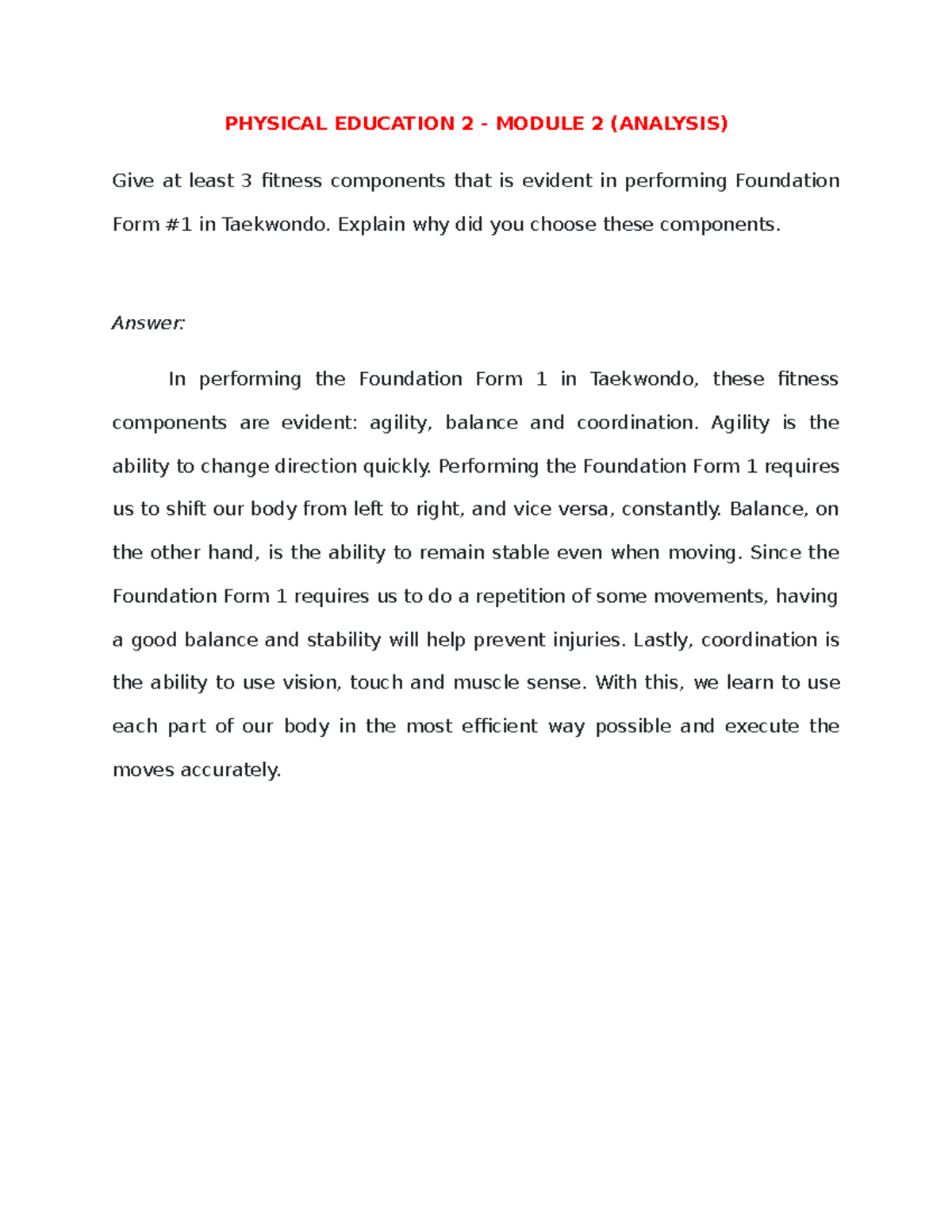 Physical Education 2 - Module 2 - Analysis - PHYSICAL EDUCATION 2 ...