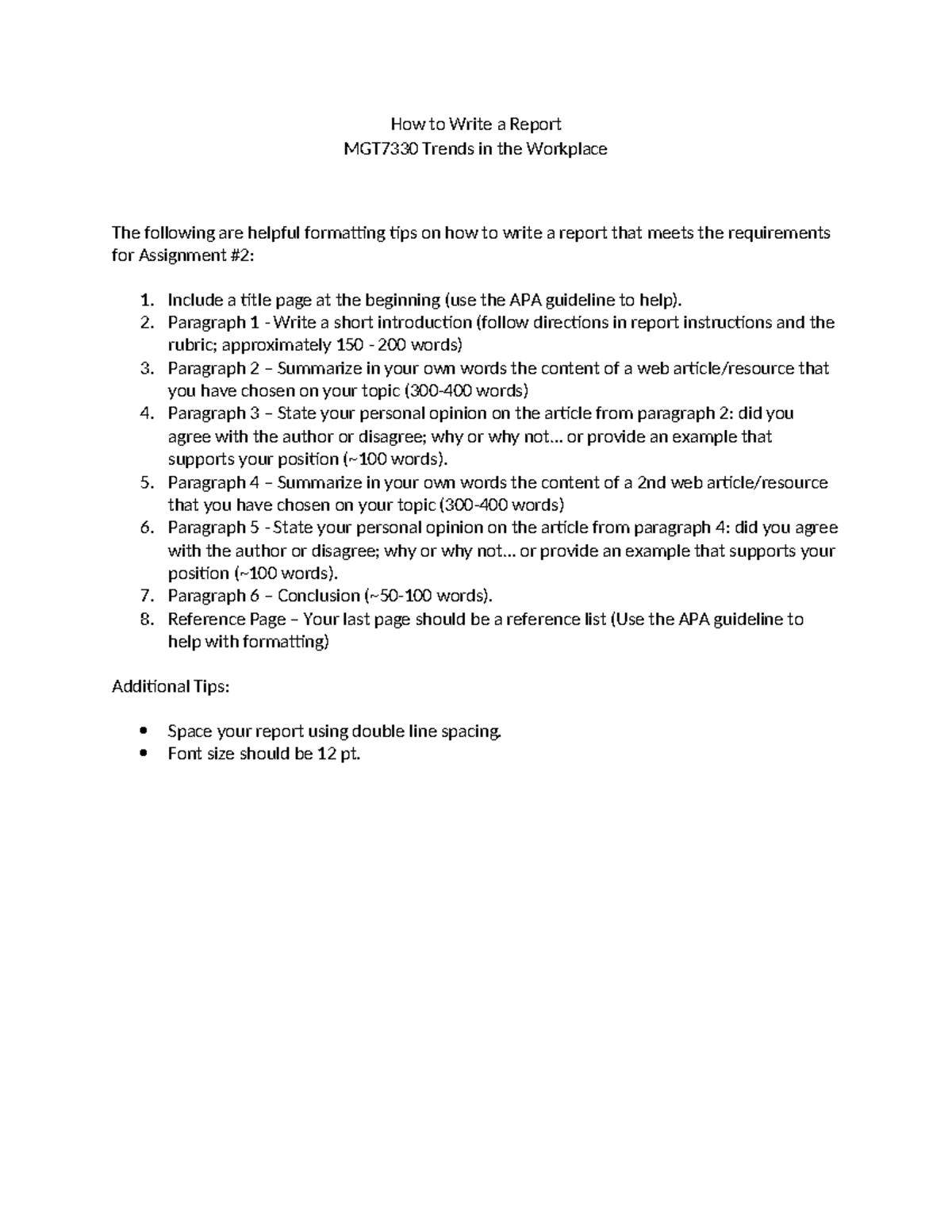 How to Write a Report - notes - How to Write a Report MGT7330 Trends in ...