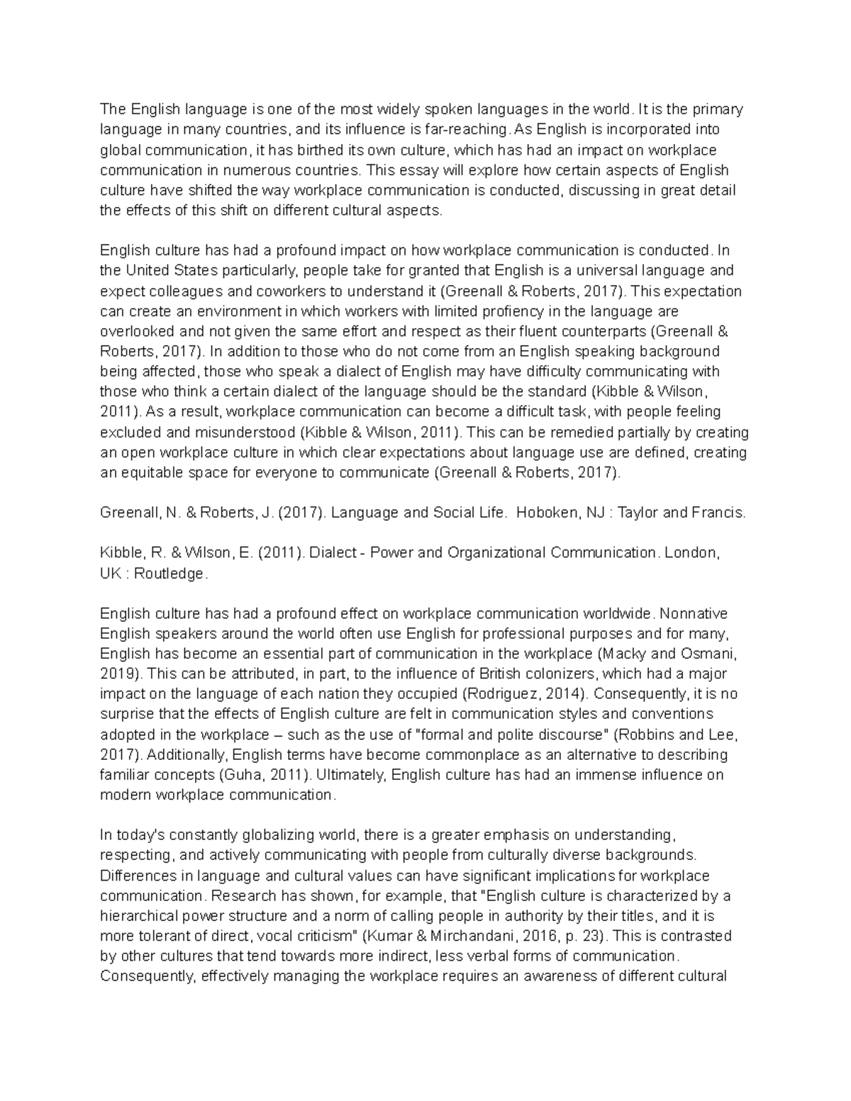 COM315 English Workplace Communication - The English language is one of ...