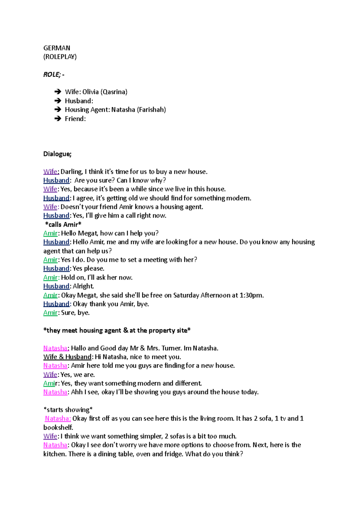 German Dialog SEM2 - kat mana tu - GERMAN (ROLEPLAY) ROLE; - Wife ...