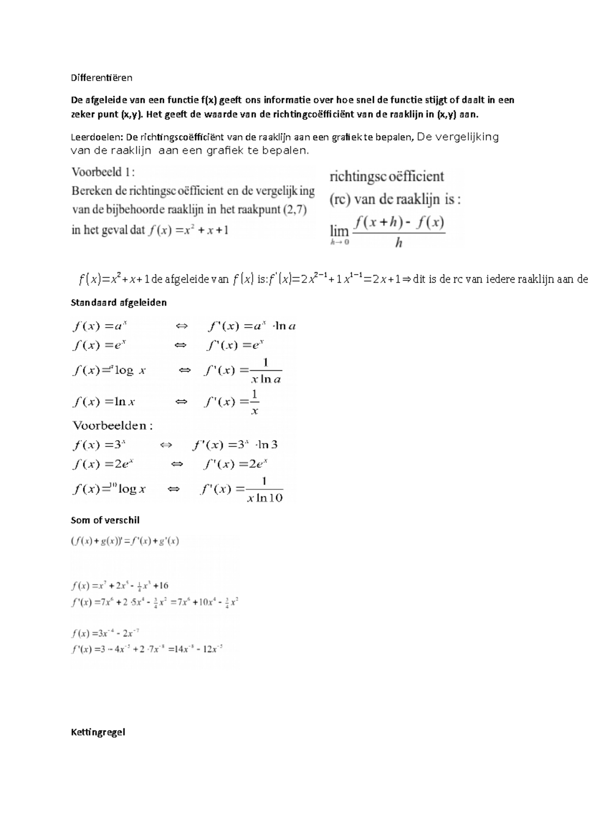 Differentiëren en integreren - Differentiëren De afgeleide van een ...