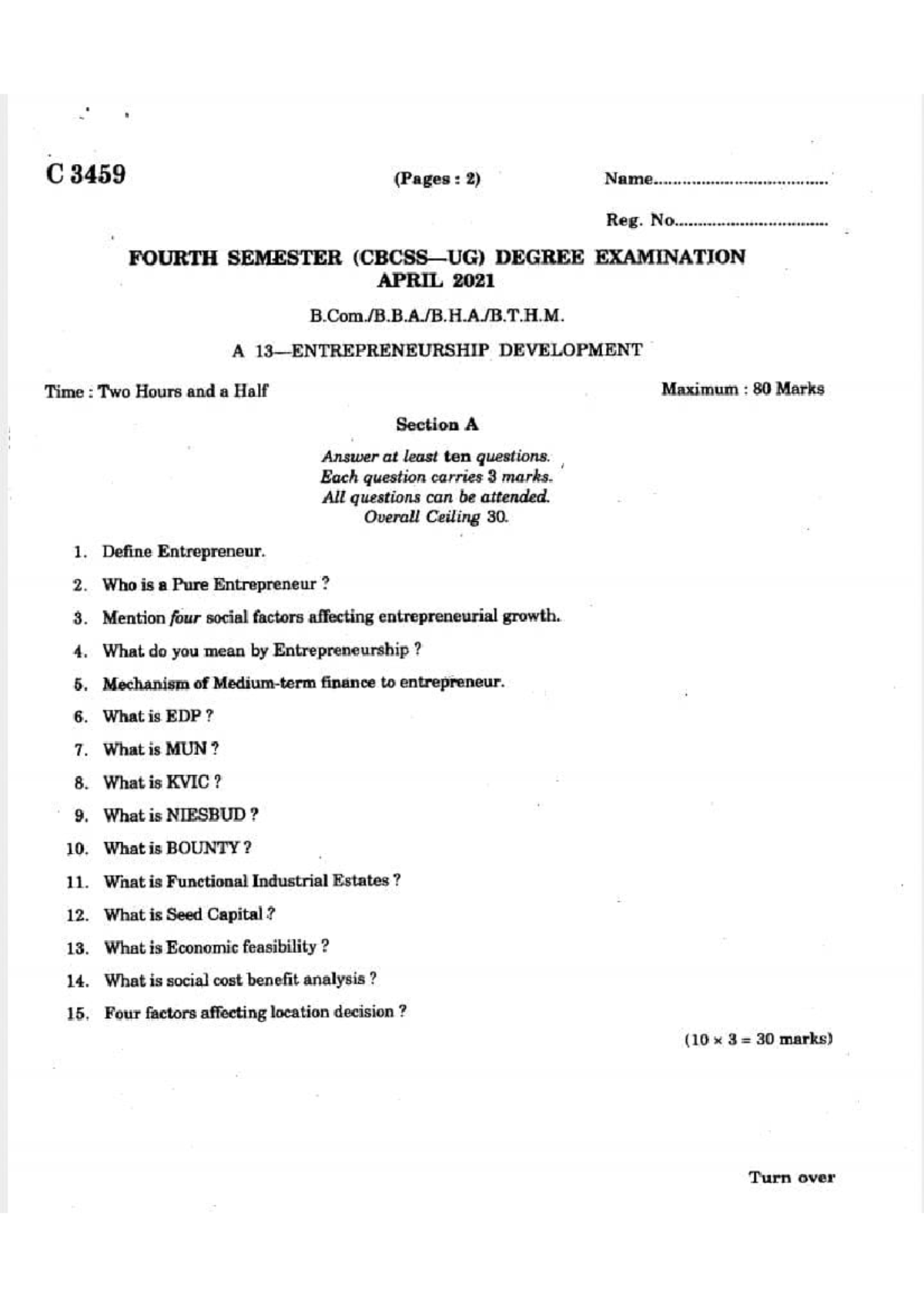 ED 2021 QUESTION PAPER ENTREPRENEURSHIP DEVELOPMENT 56 OFF