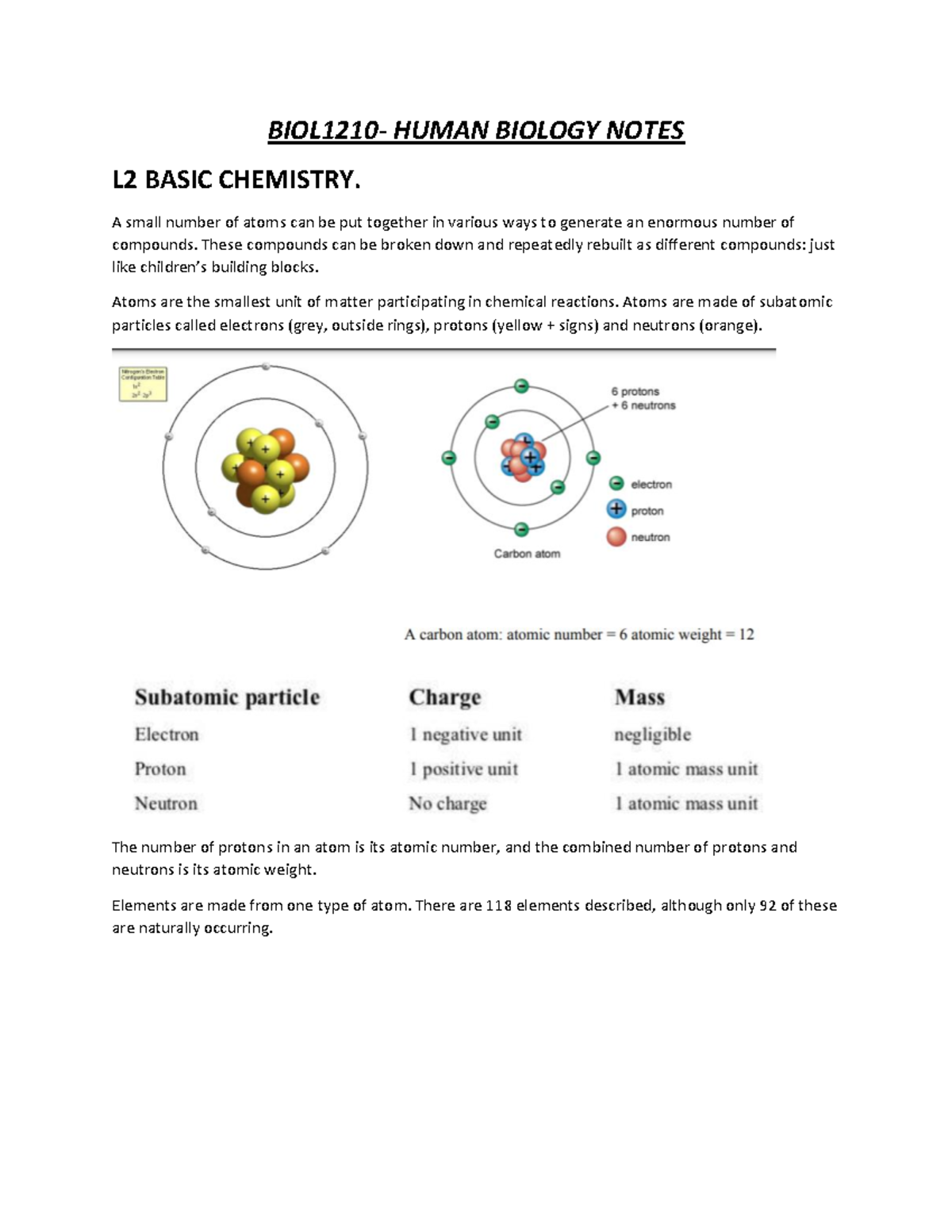 Human biology study notes - BIOL1210- HUMAN BIOLOGY NOTES L2 BASIC ...