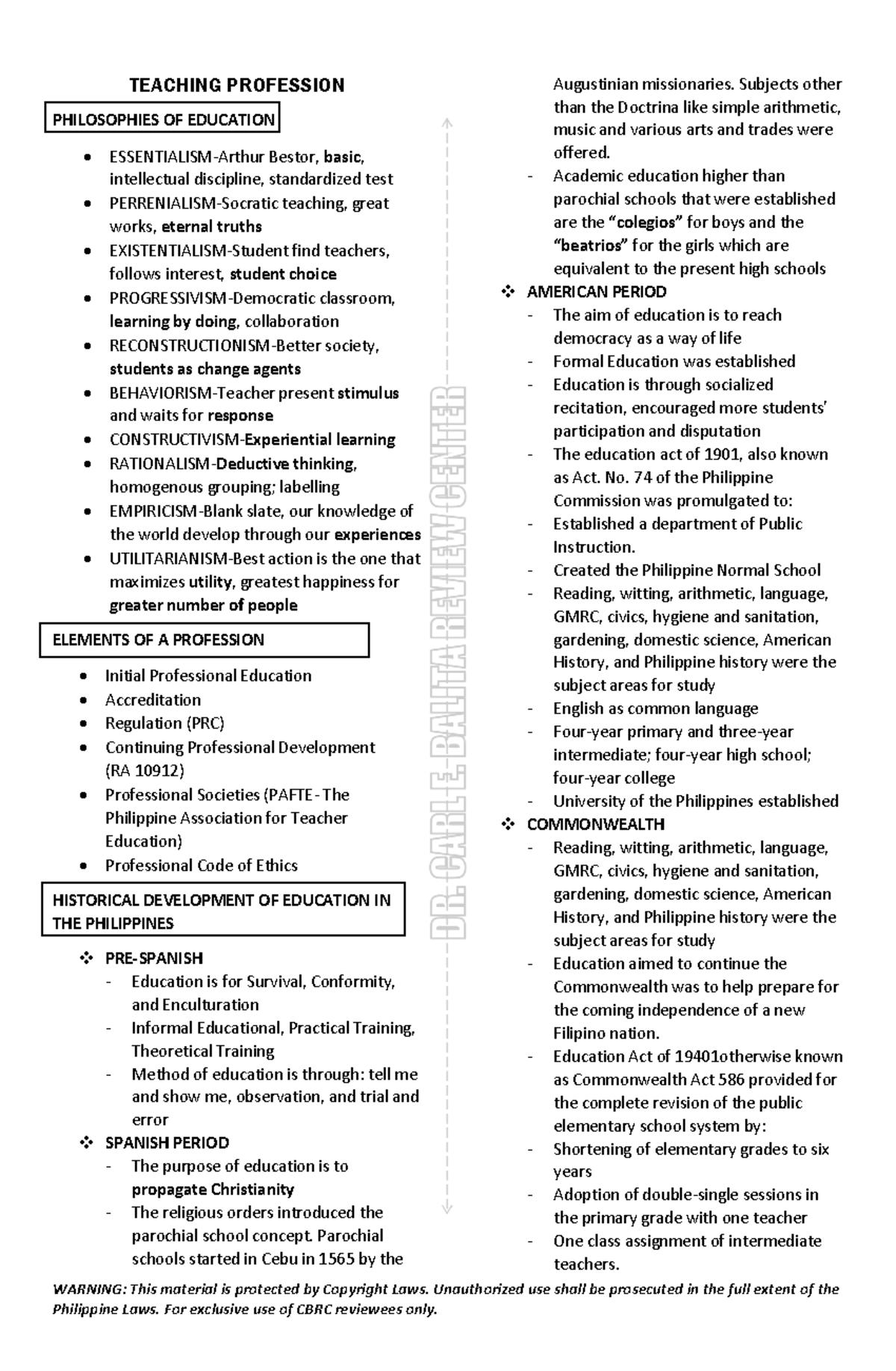Teaching- Profession- Notes - WARNING: This material is protected by ...