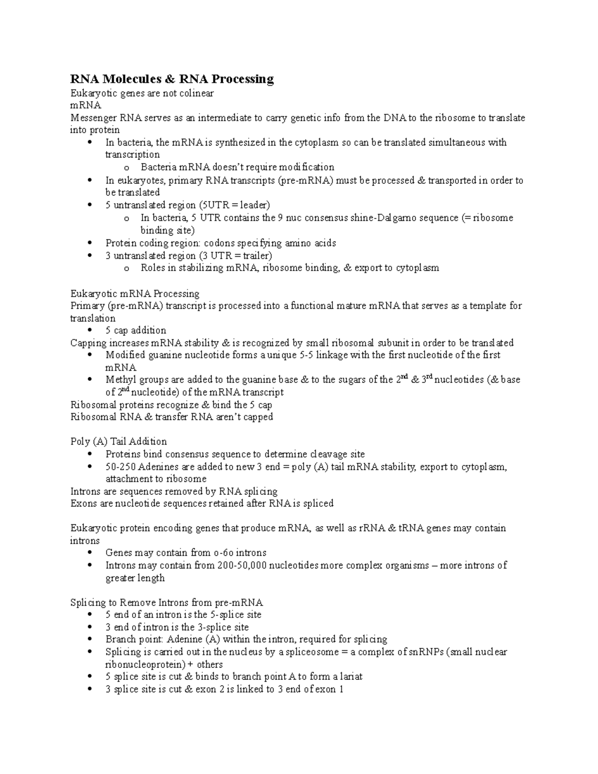 PCB 3063 RNA Molecules - Professor Matthew Tye - RNA Molecules & RNA ...