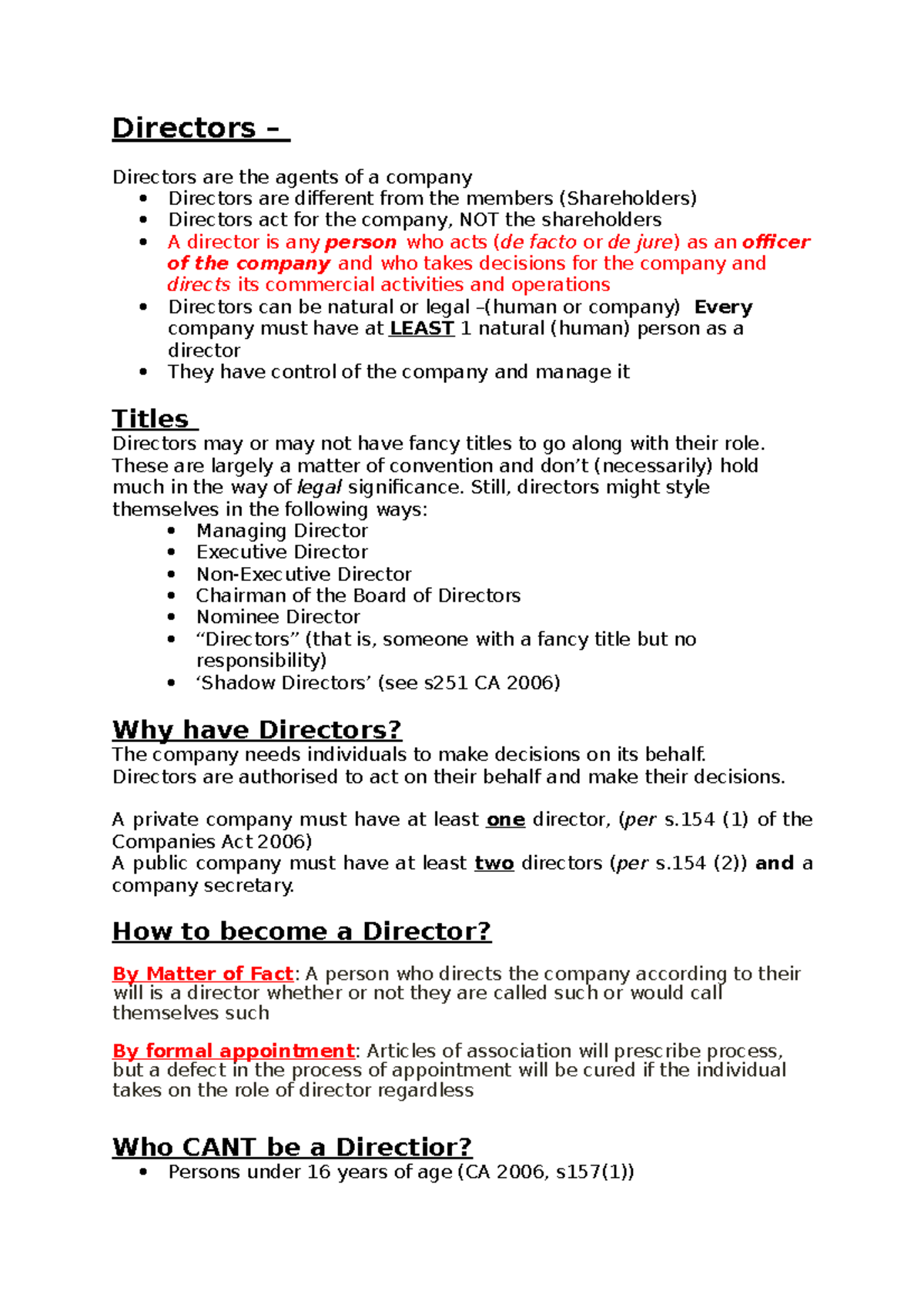 Directors - lecture notes - Directors – Directors are the agents of a ...